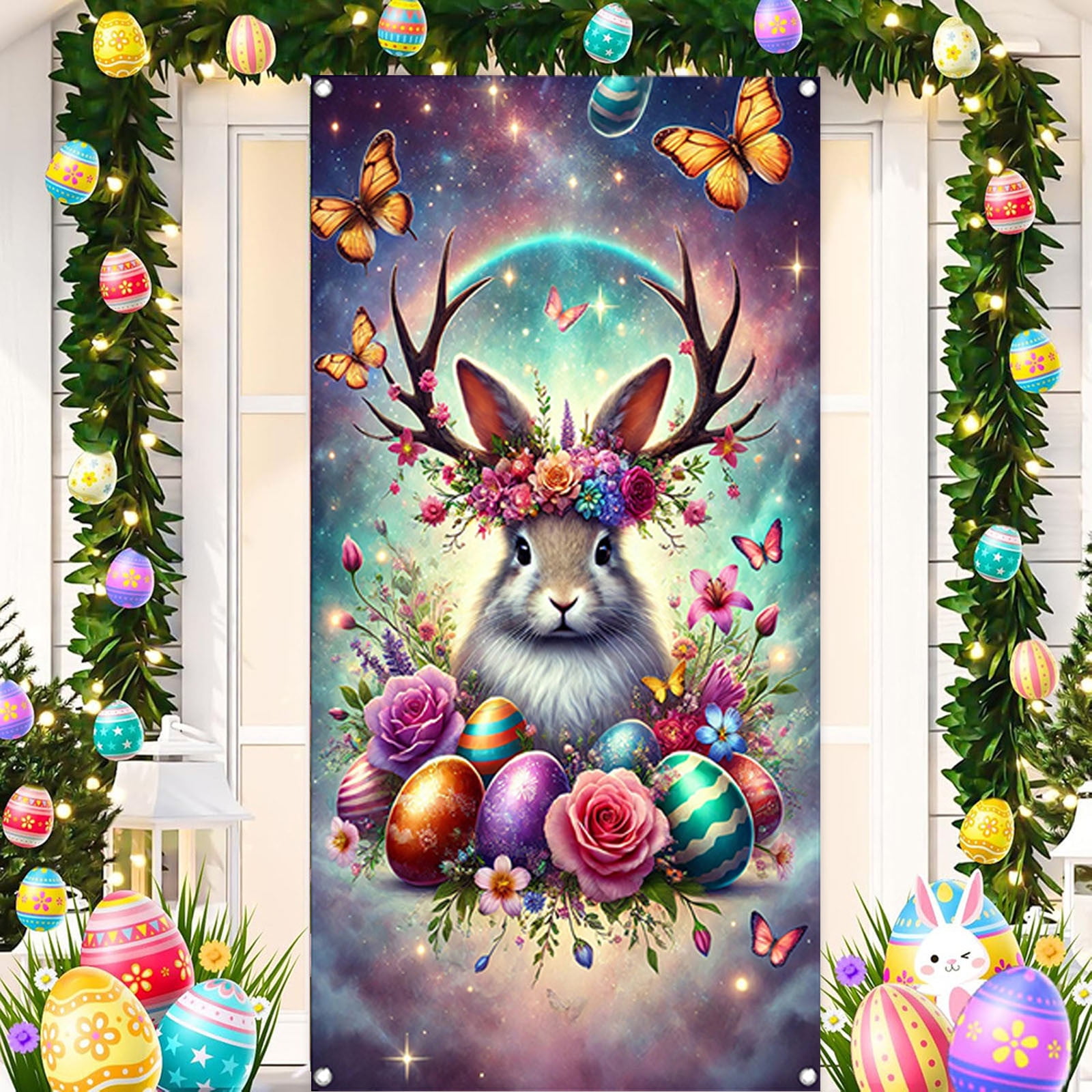 Yaoyar Happy Easter Door Cover Bunny Banner Large Fabric Colorful ...