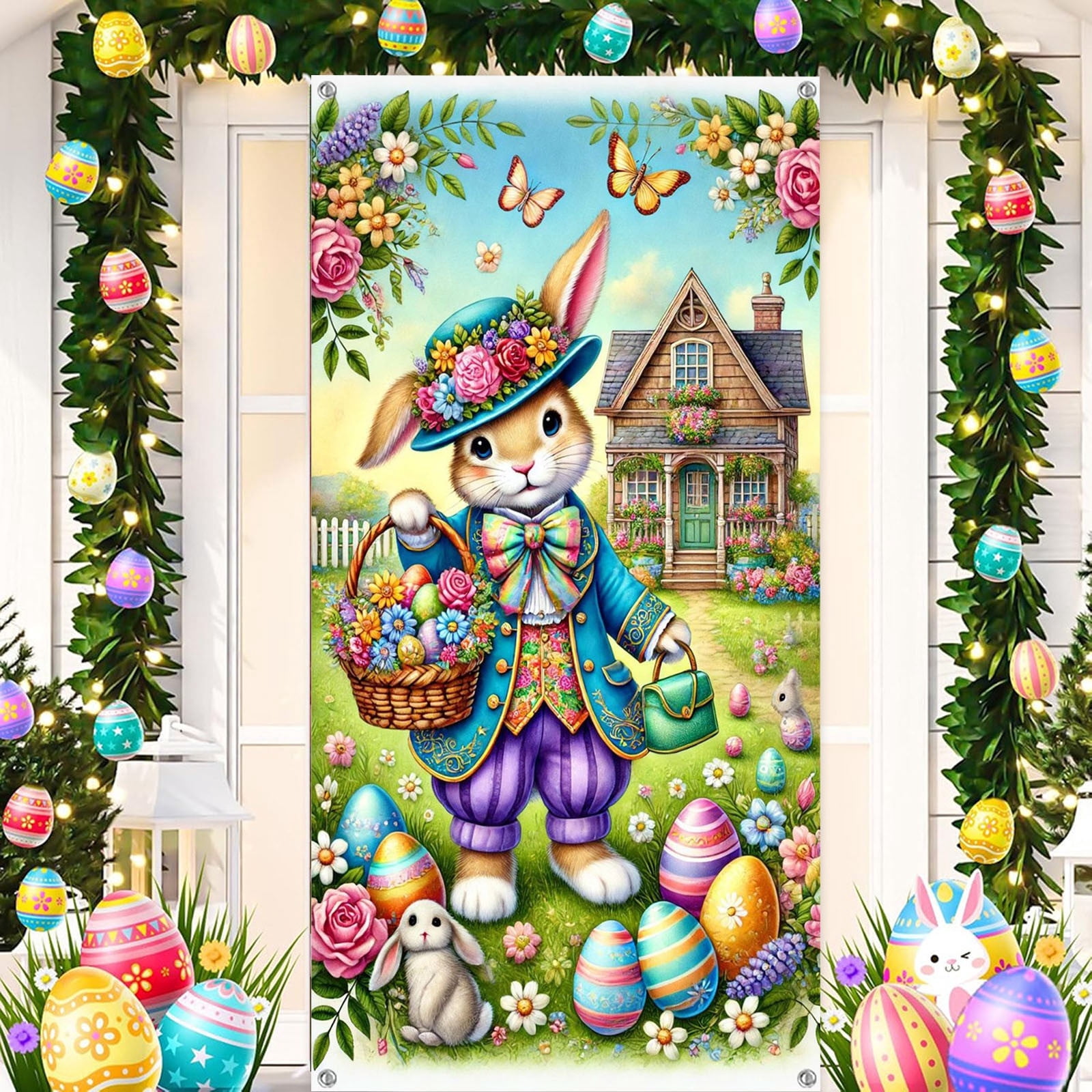 Yaoyar Happy Easter Door Cover Bunny Banner Large Fabric Colorful ...