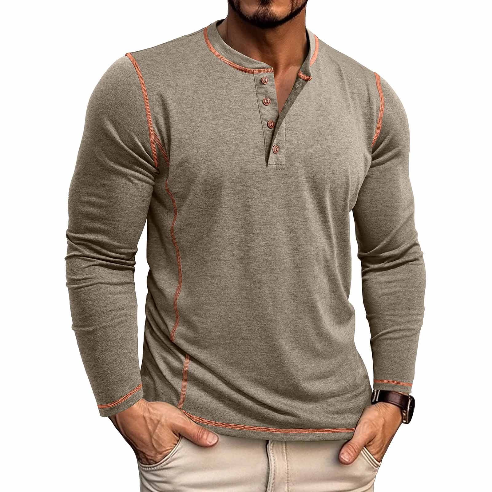 Yaoyar Long Sleeve Henley Shirts for Men - Casual Fashion Solid Color ...