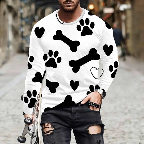 Yaoyar Men Funny Puppy Paw Print Long Sleeve Round Neck Pullover T ...
