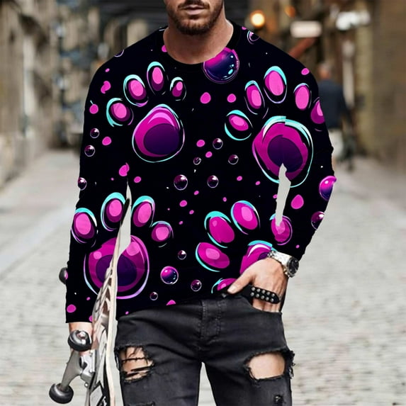 Yaoyar Men Funny Puppy Paw Print Long Sleeve Round Neck Pullover T ...