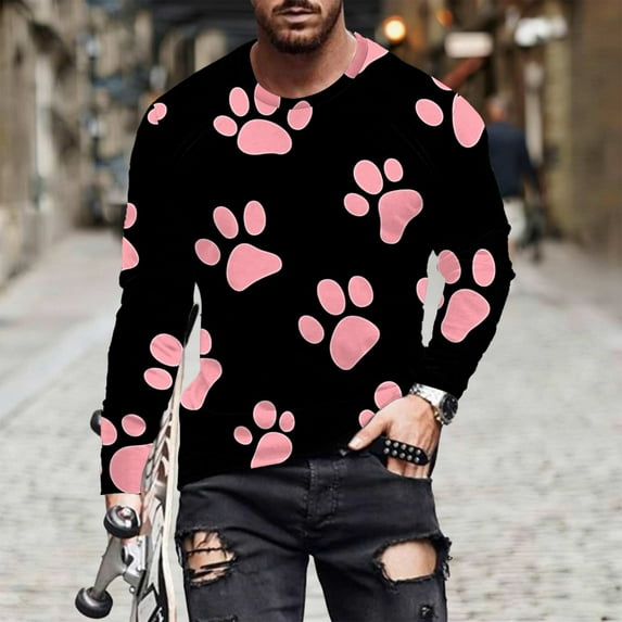Yaoyar Men Funny Puppy Paw Print Long Sleeve Round Neck Pullover T ...