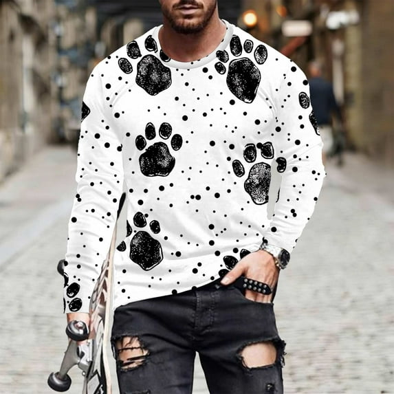 Yaoyar Men Funny Puppy Paw Print Long Sleeve Round Neck Pullover T ...