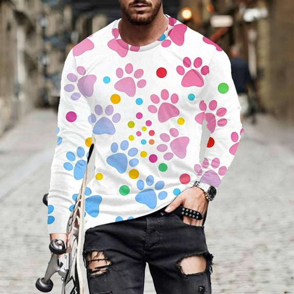 Yaoyar Men Funny Puppy Paw Print Long Sleeve Round Neck Pullover T ...