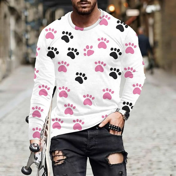 Yaoyar Men Funny Puppy Paw Print Long Sleeve Round Neck Pullover T ...
