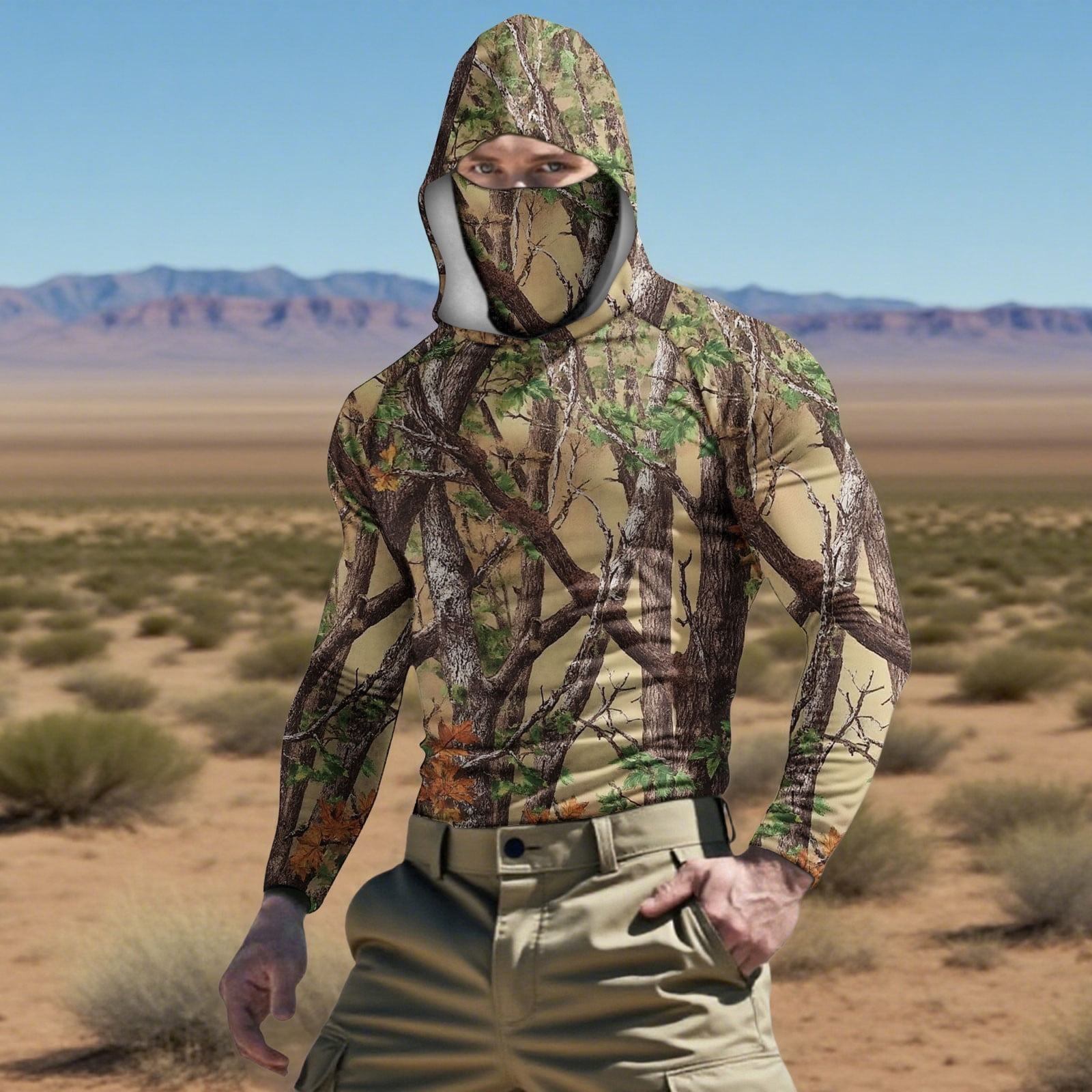 Yaoyar Men Sun Protection Shirts with Mask UPF 50+ Summer Casual ...