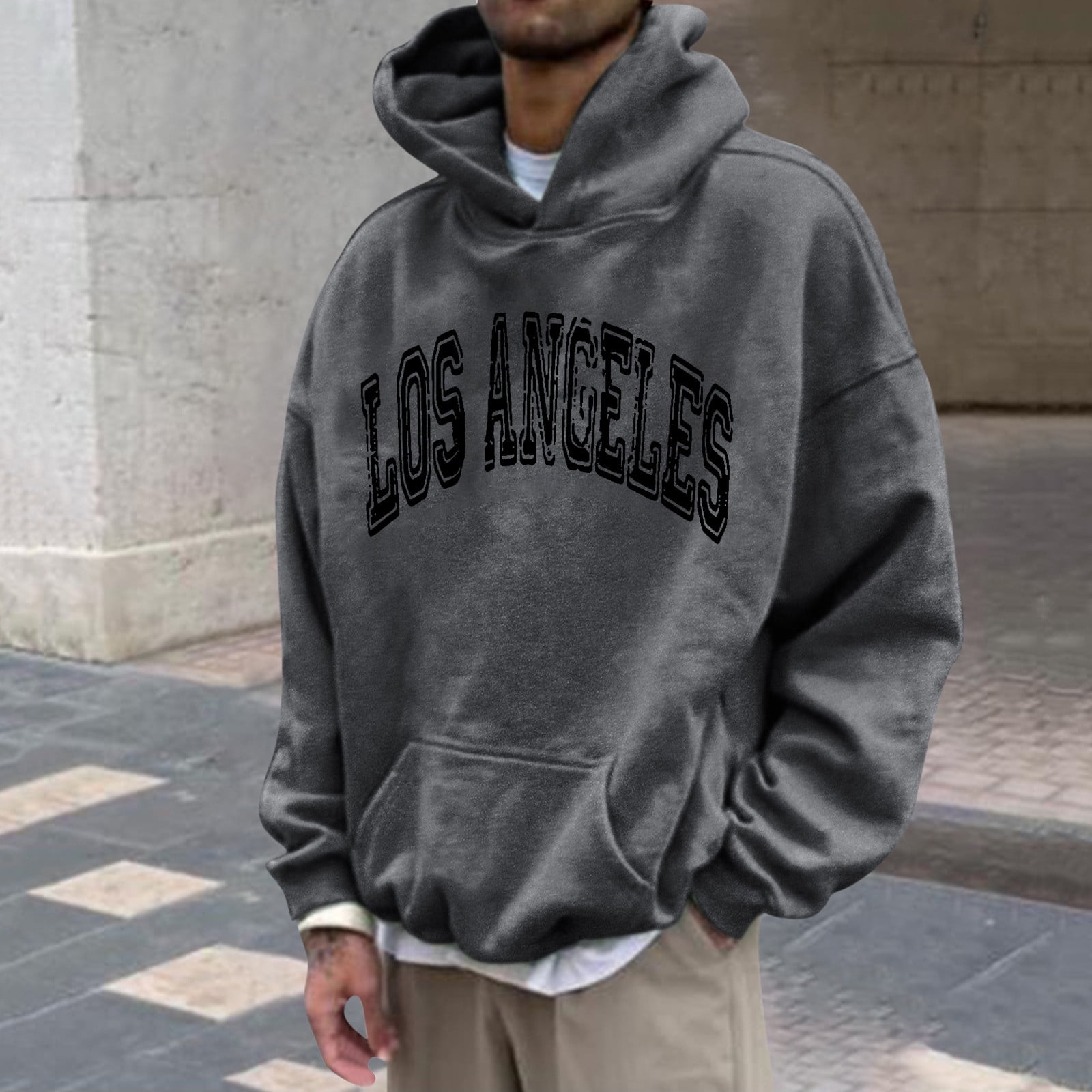 Yaoyar Men's Big Tall Solid Long Sleeve Drawstring Letter Print Graphic ...