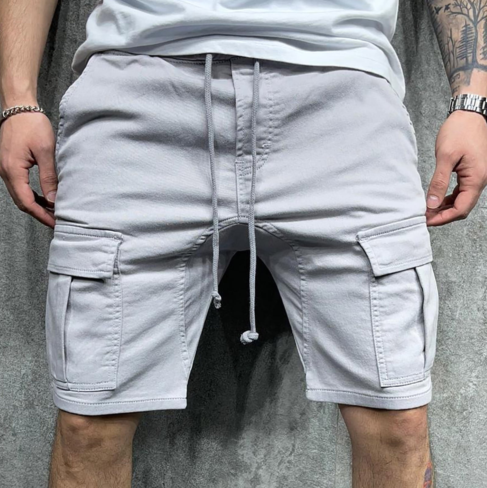 Yaoyar Men's Casual Cargo Shorts Drawstring Elastic Waist Stretch ...