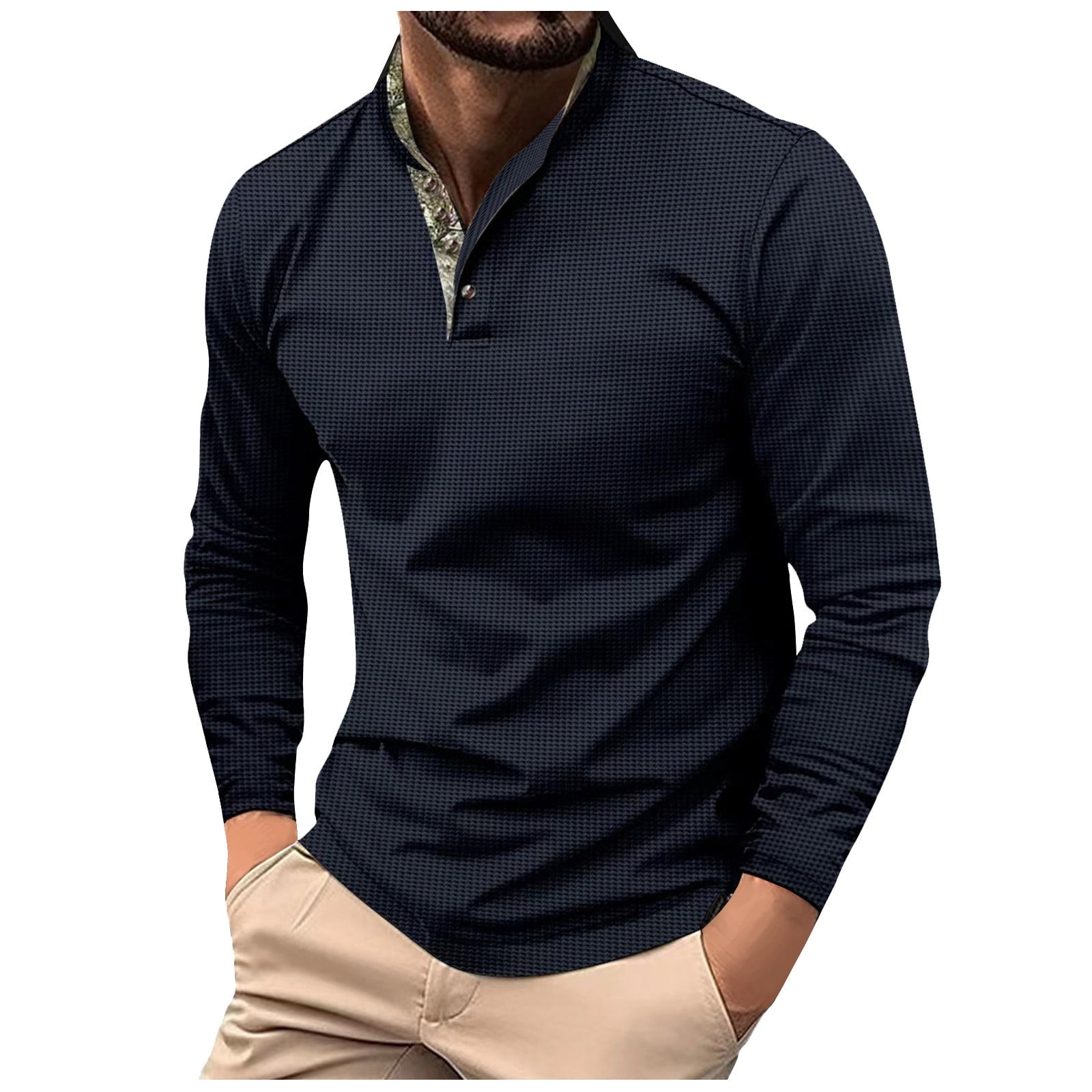 Yaoyar Men's Fallow Button Solid Color Loose Big Size Crew-Neck Long ...