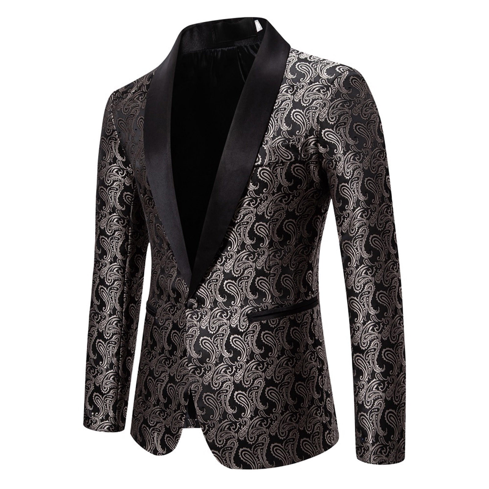 Yaoyar Men's Floral Jacquard Printed Suit Jacket One Button Slim Fit ...
