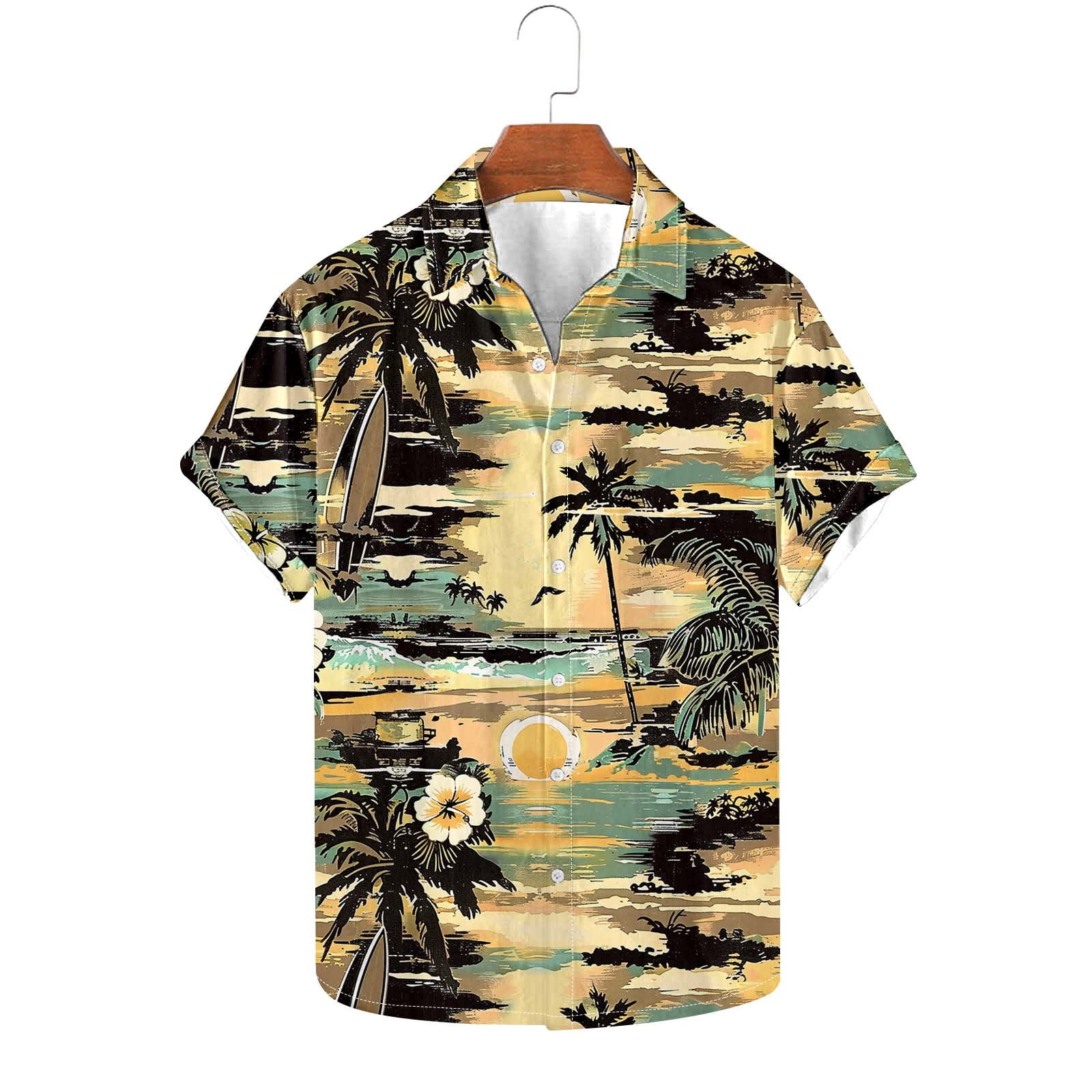 Yaoyar Men's Floral Print Hawaiian Style Short Sleeve Button Down ...