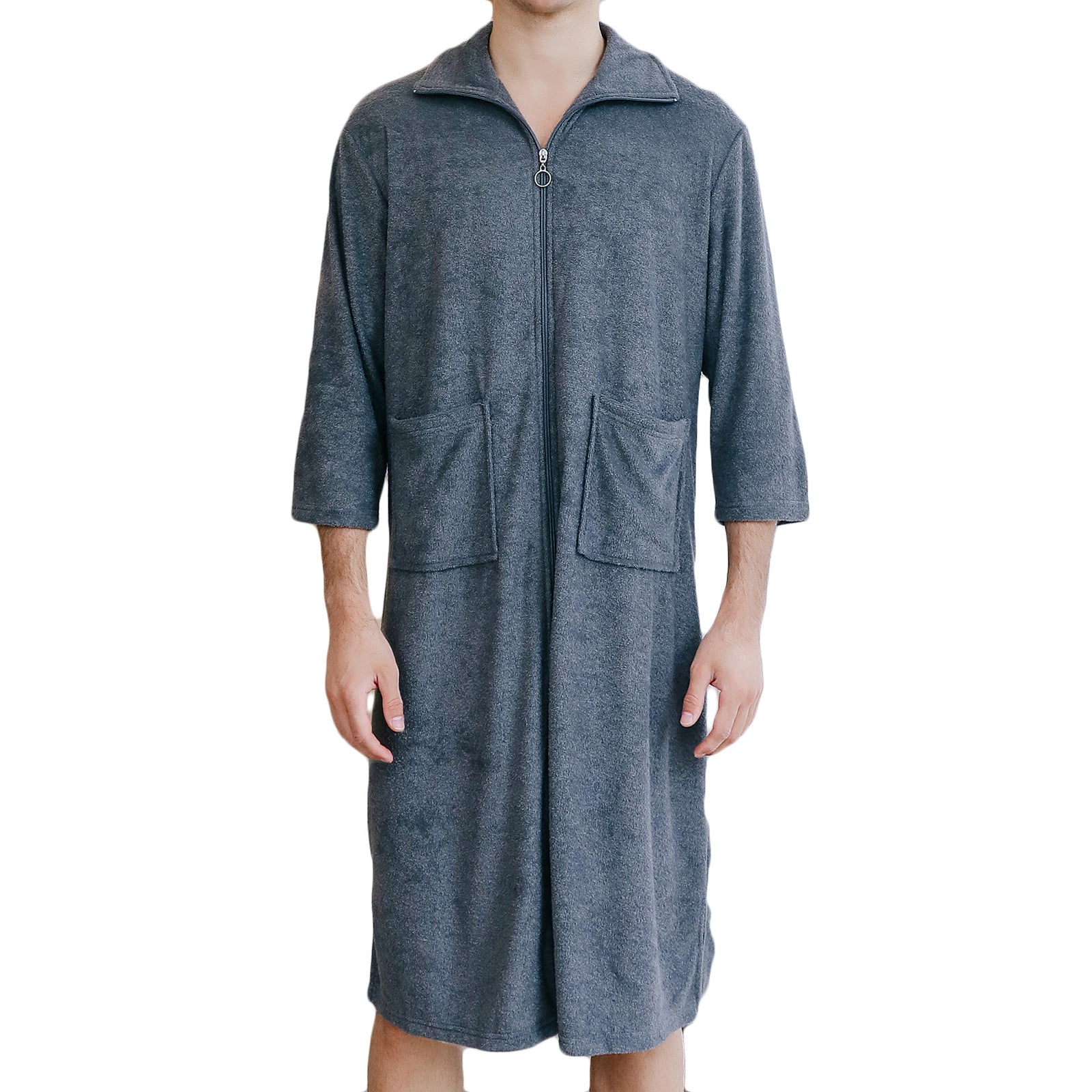 Yaoyar Men's Long House Coat Hoodie Zip Up Robes Hooded Light Zipper ...