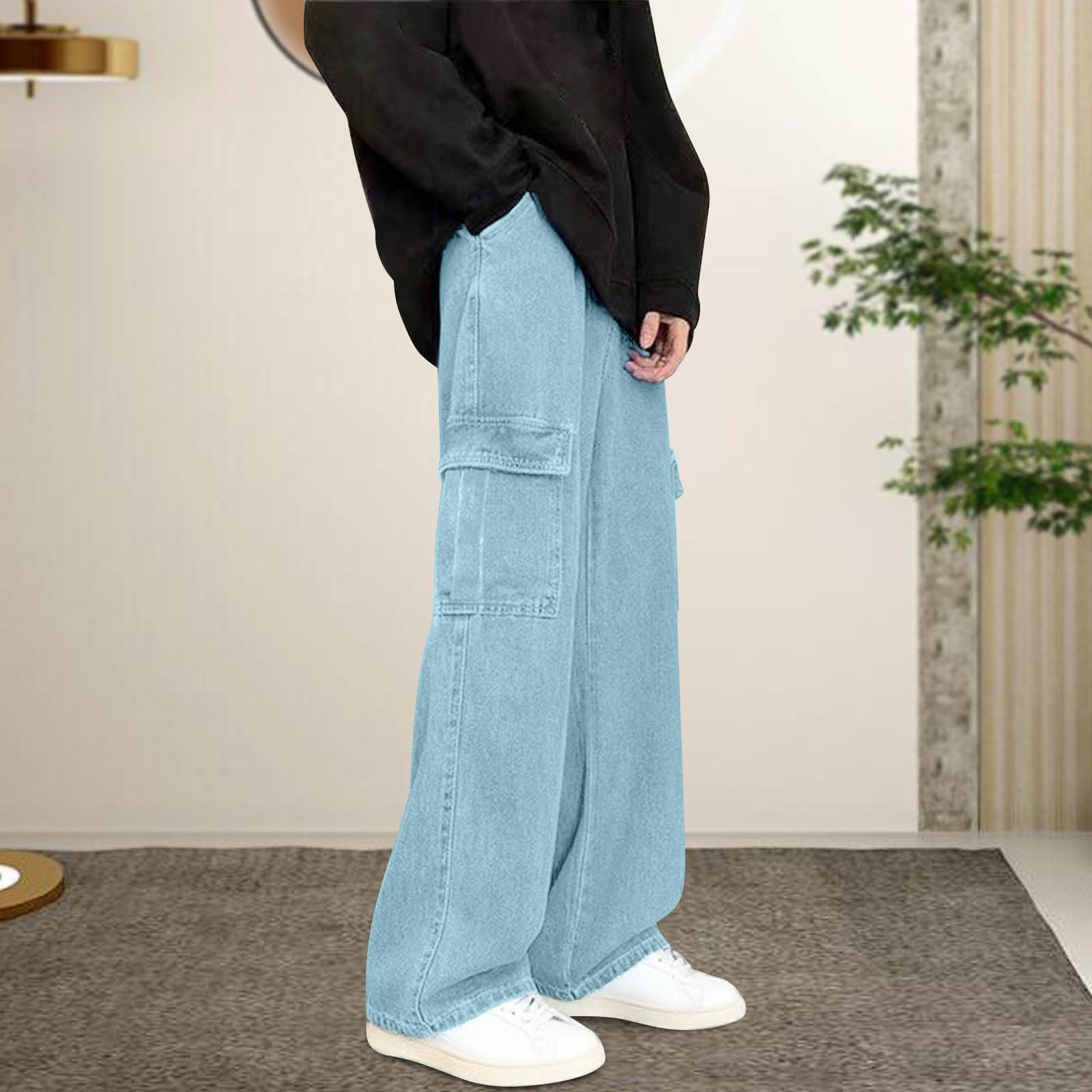 Yaoyar Men's Standard Denim Pants Solid Color with Drawstring Elastic ...