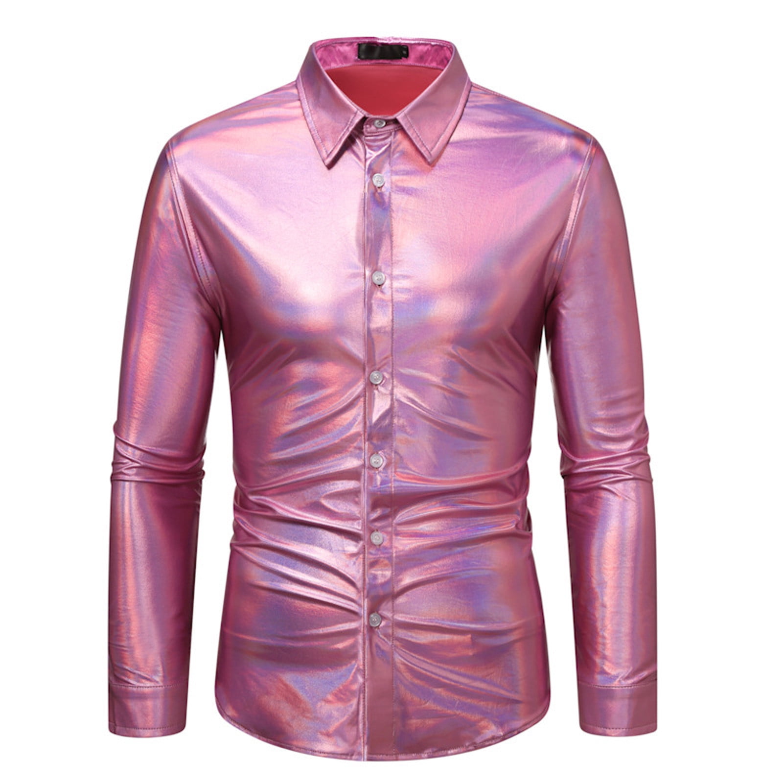 Yaoyar Mens 70S Disco Party Shirts Shiny Metallic Button Up Dress Shirt ...
