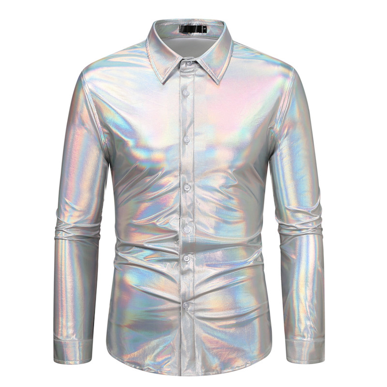 Yaoyar Mens 70S Disco Party Shirts Shiny Metallic Button Up Dress Shirt ...