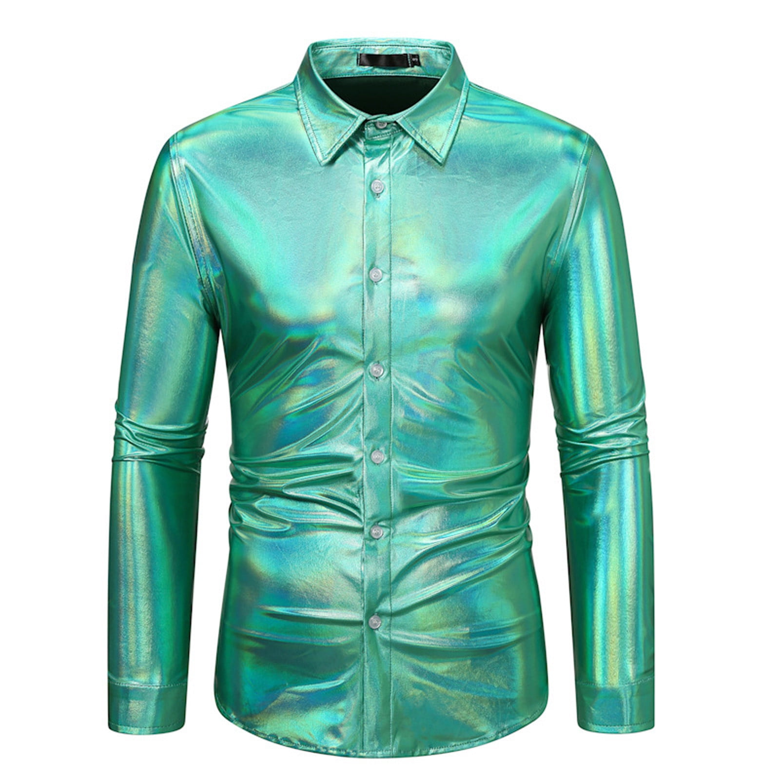 Yaoyar Mens 70S Disco Party Shirts Shiny Metallic Button Up Dress Shirt ...