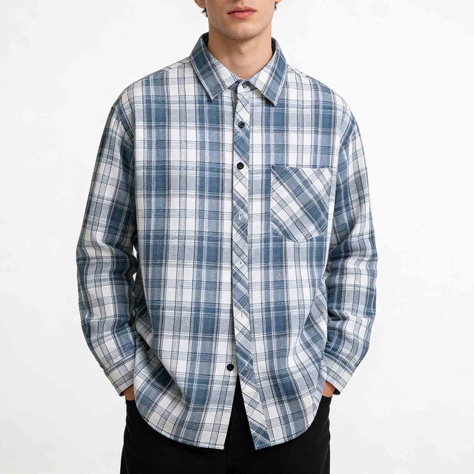Yaoyar Mens Check Pattern Long Sleeve Casual Shirt Button Front Design ...