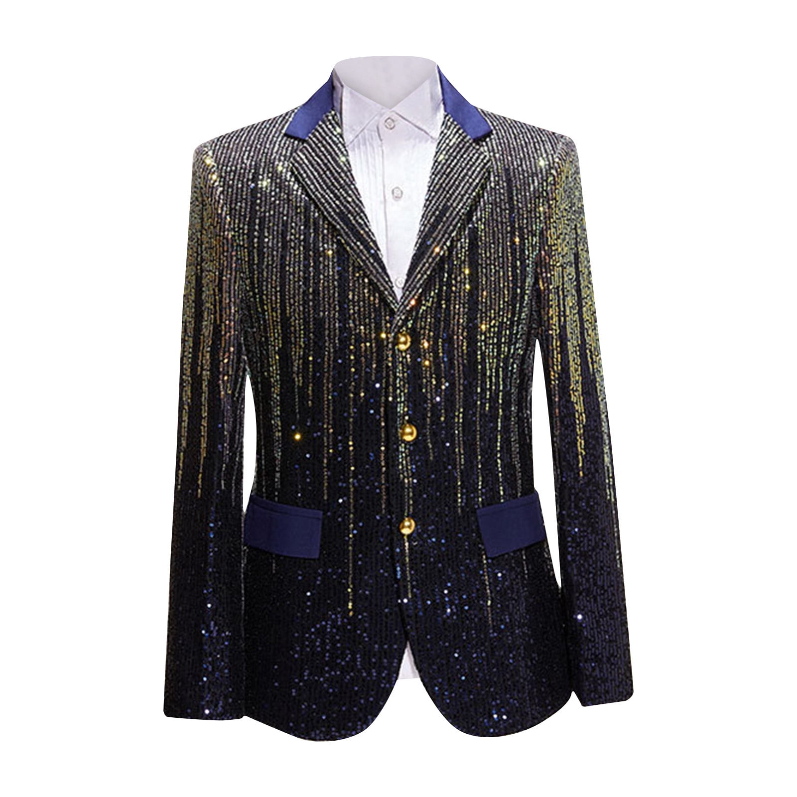 Yaoyar Mens Court Style Shiny Sequin Blazer Single Breasted Button Suit ...