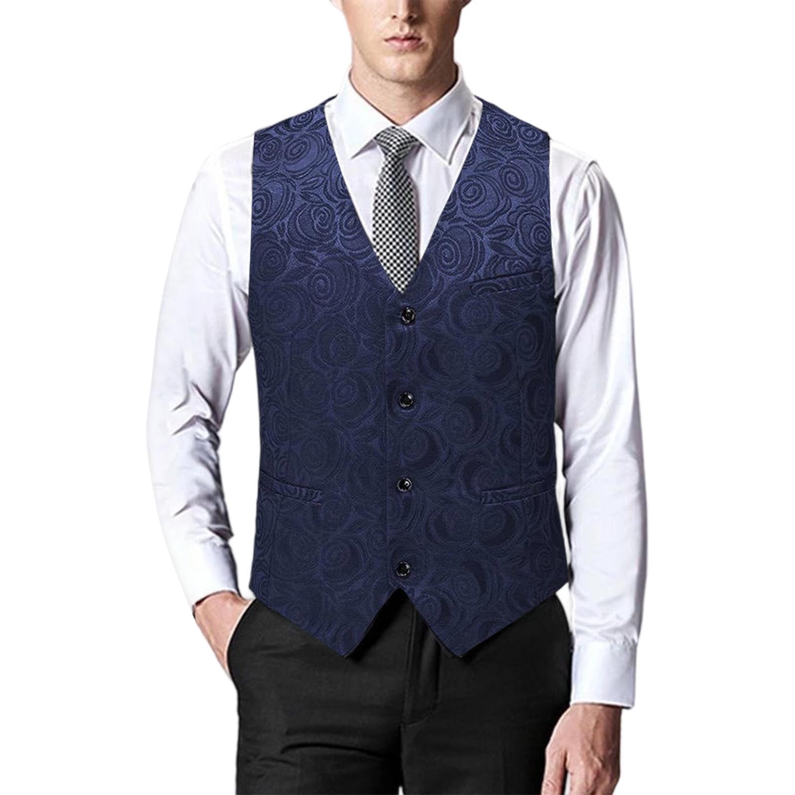 Yaoyar Mens Formal Tailored Suit Style Vest with Floral Print Wedding ...