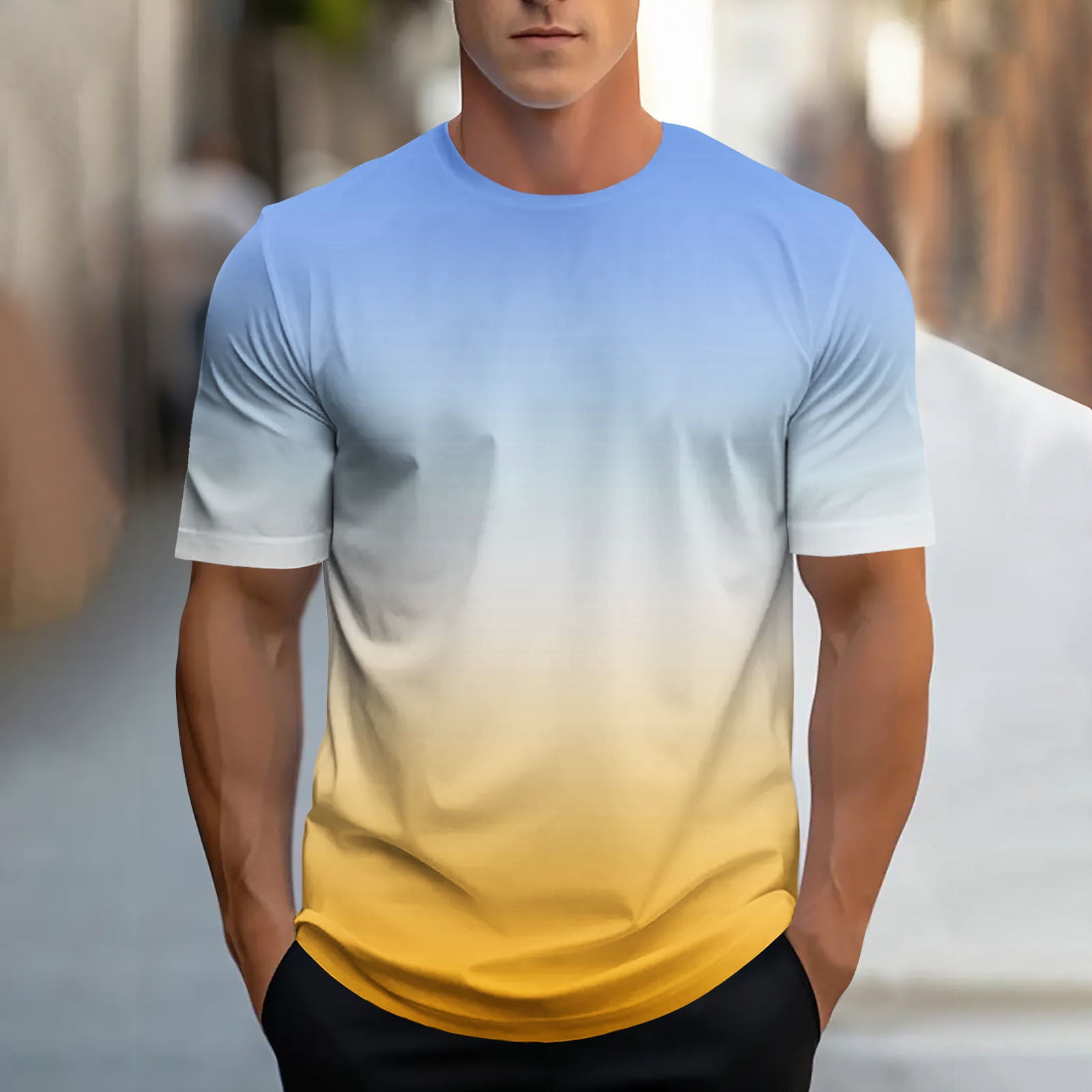 Yaoyar Mens Gradient Print Short Sleeve Performance Tee Color Fade ...