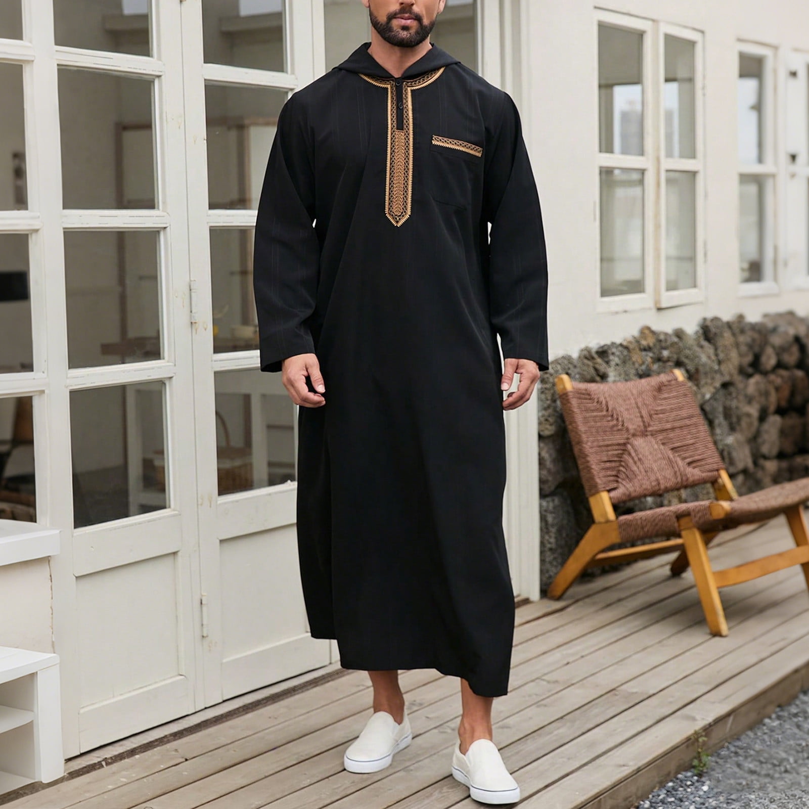 Yaoyar Mens Middle Eastern Traditional Robe Mid Sleeve Round Neck ...