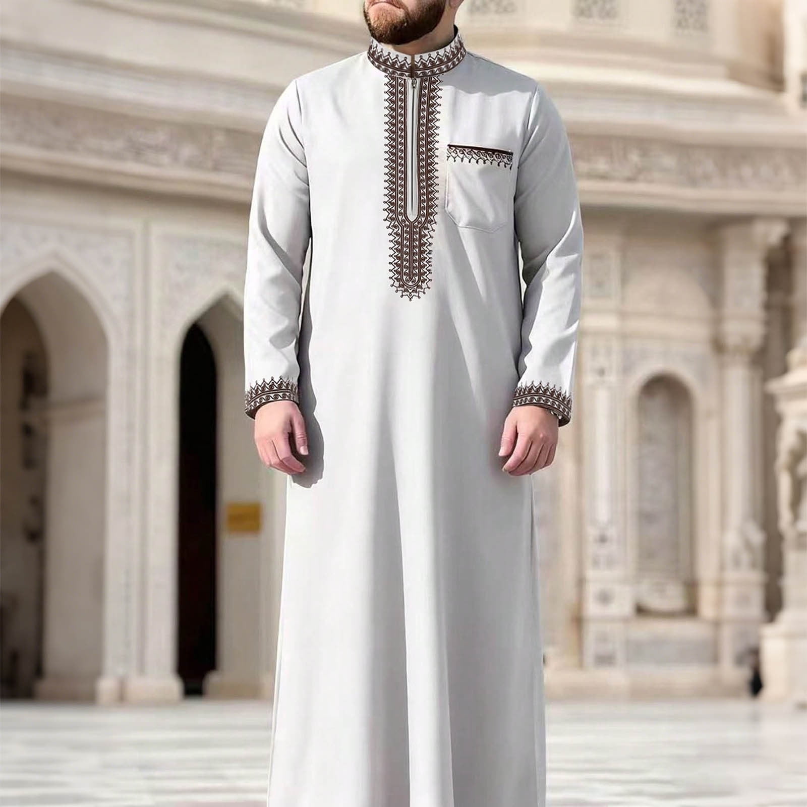 Yaoyar Mens Middle Eastern Traditional Robe Mid Sleeve Round Neck ...