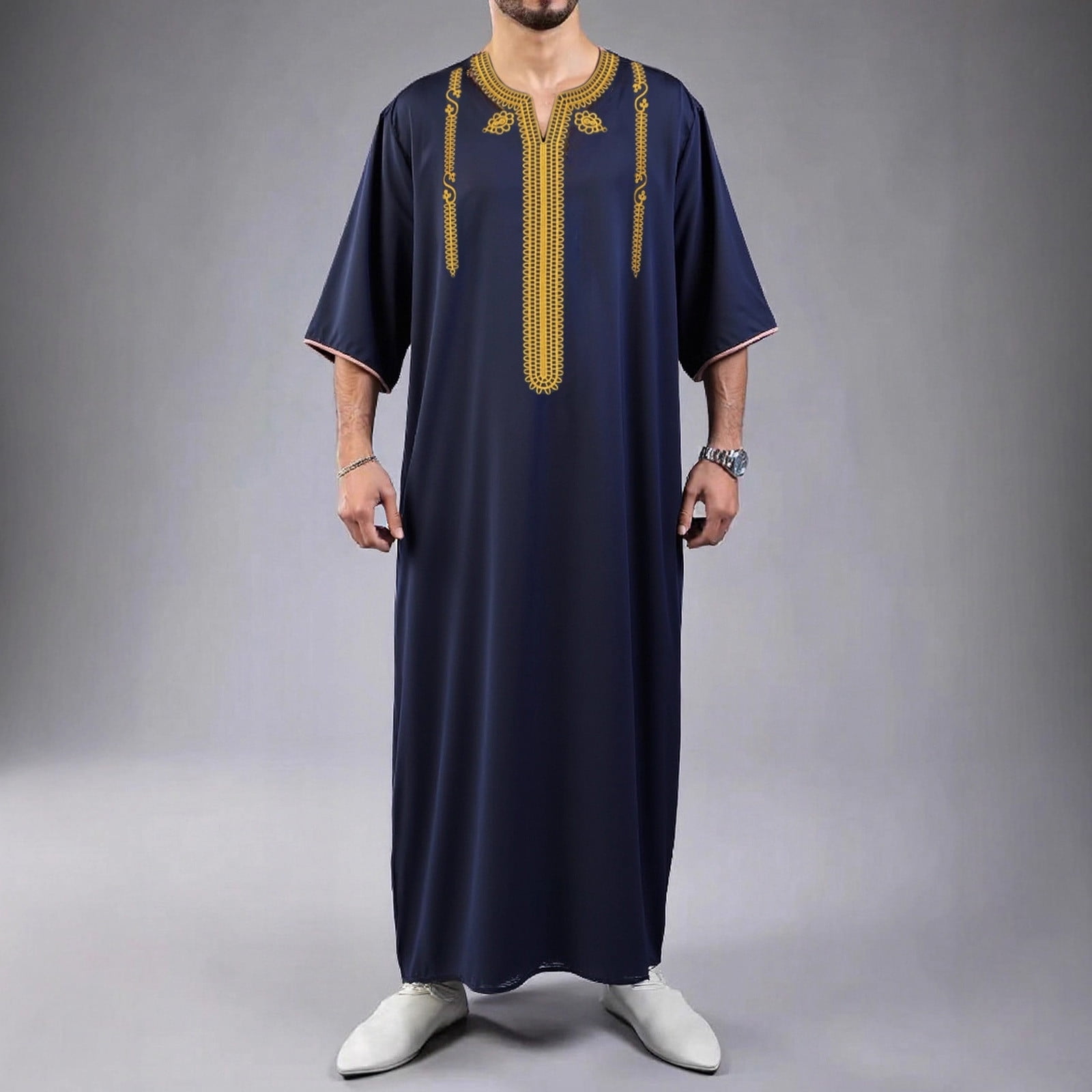 Yaoyar Mens Middle Eastern Traditional Robe Mid Sleeve Round Neck ...