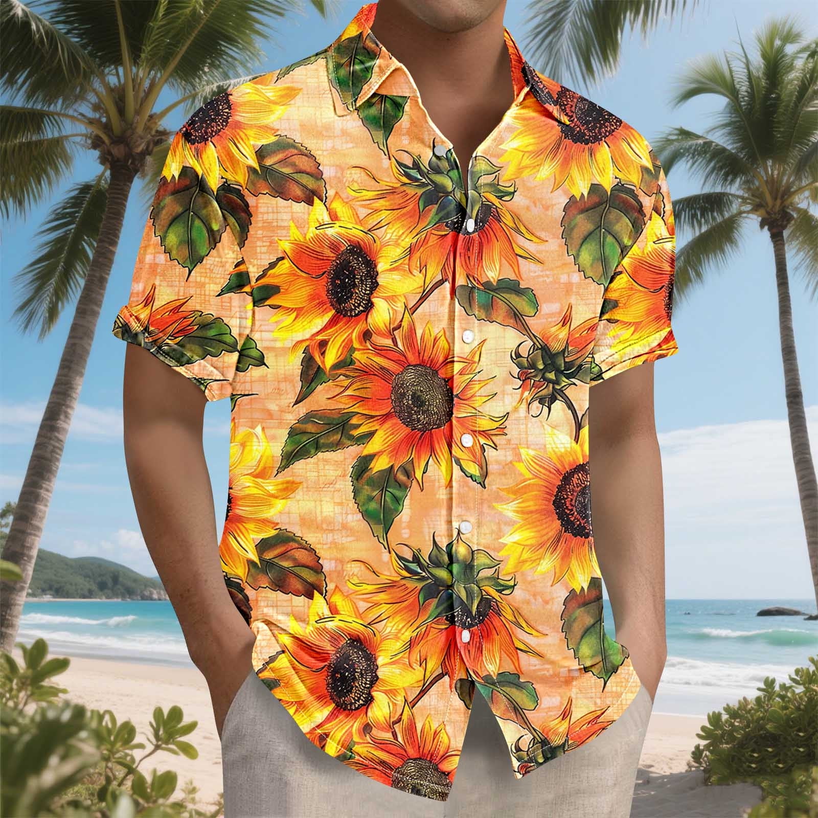 Yaoyar Mens Resort Floral Hawaiian Short Sleeve Button Down Casual Top ...