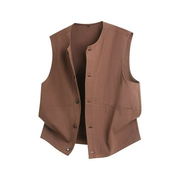 Yaoyar Mens Solid Color Round Neck Button Pocket Work Tank Top Casual ...