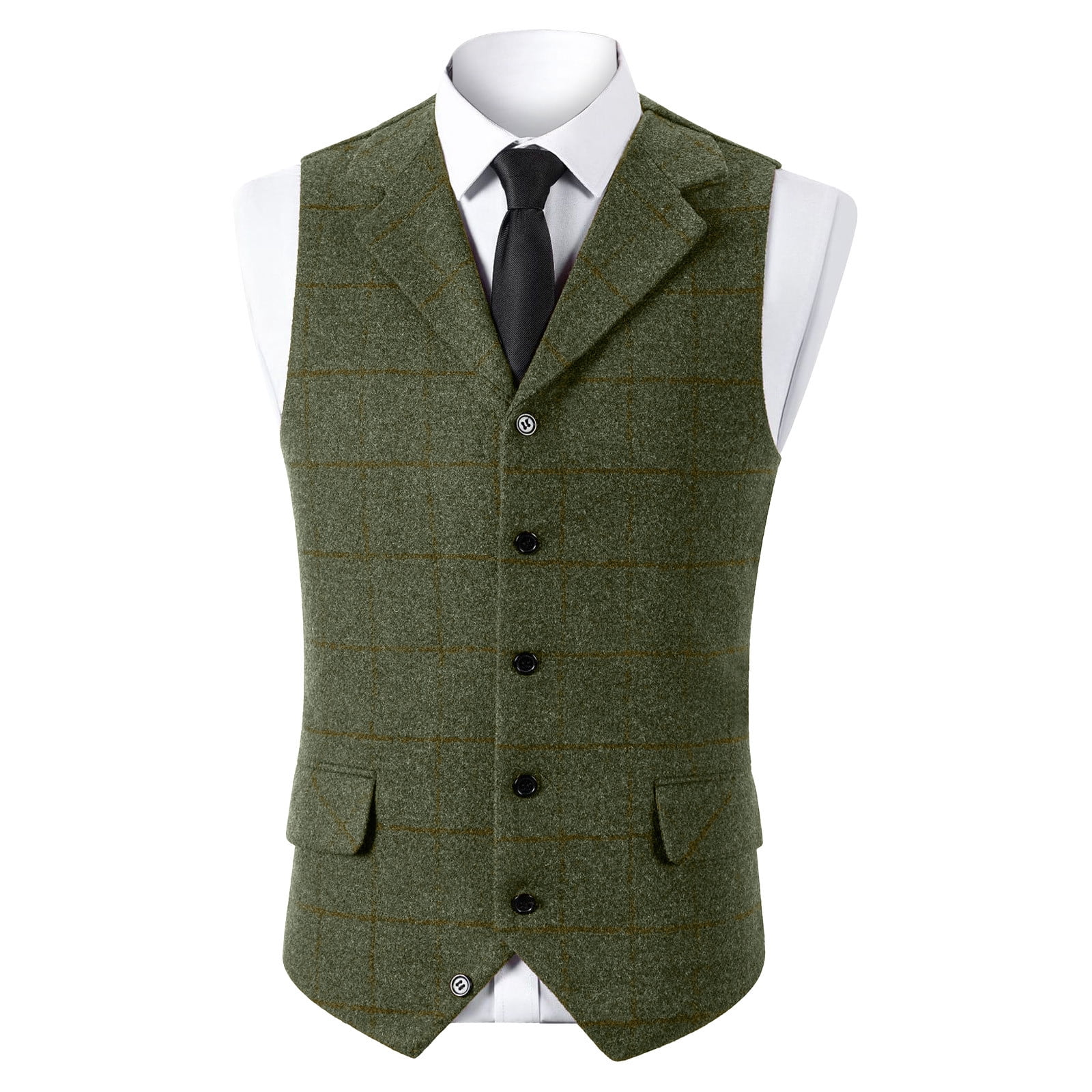 Yaoyar Mens Vintage Vest Plaid Sleeveless Lapel Single Breasted Suit ...