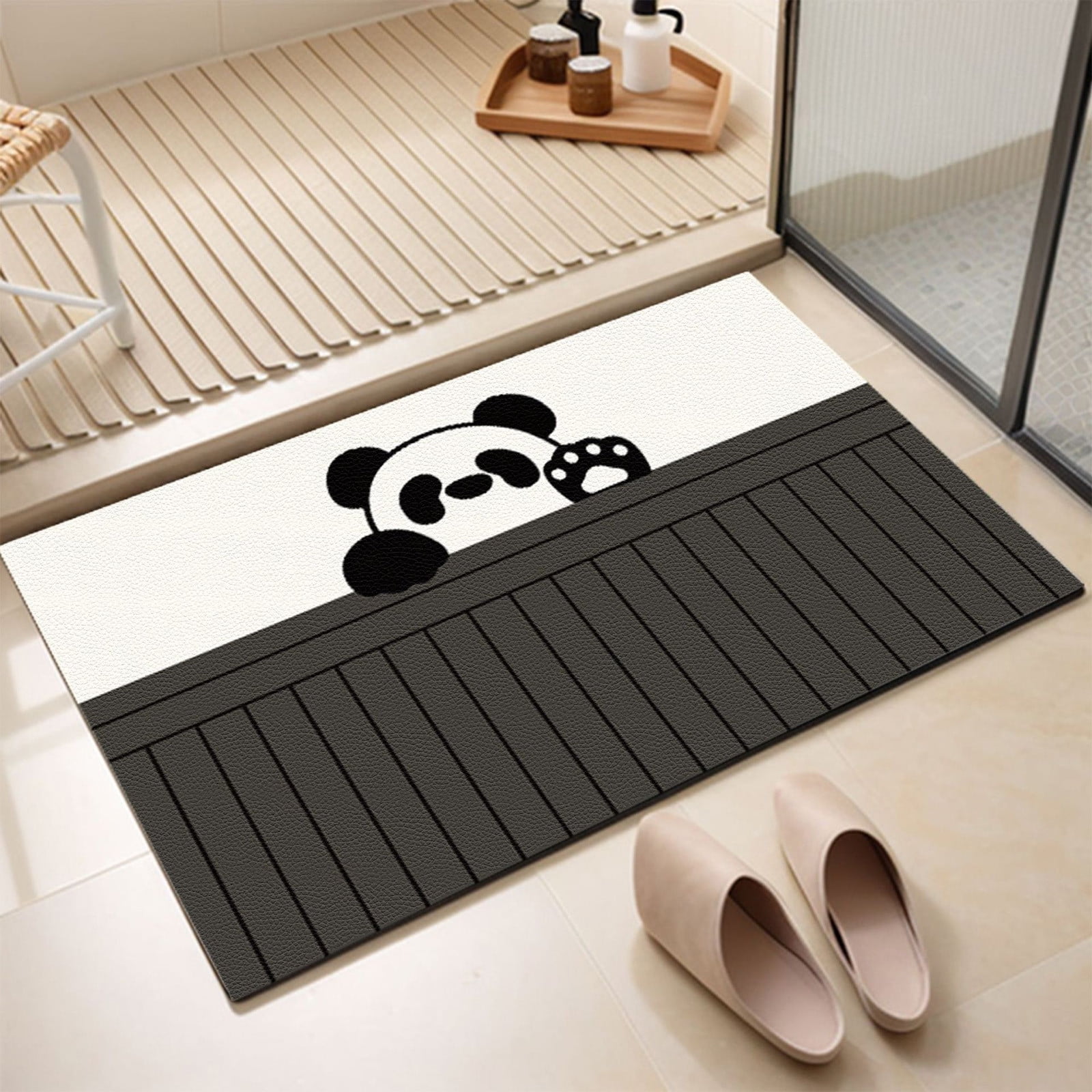 Yaoyar Pandas Shape Stone Bath Mat Diatomaceous Earth Shower Mat Extra Large Soft Non-Slip Quick ...