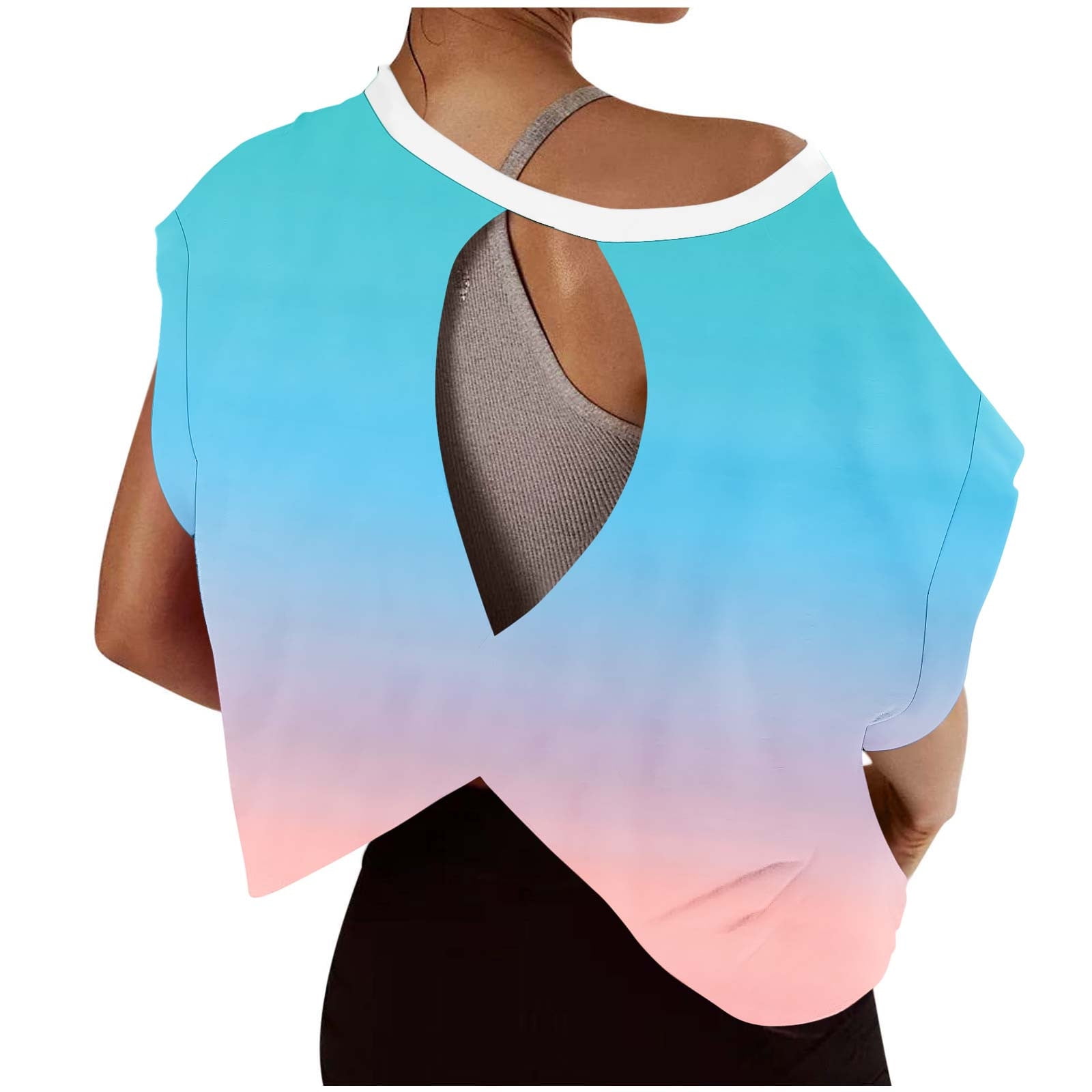 Yaoyar Women’s Backless Thin Workout Crop Tops Cutout Back Sports T ...