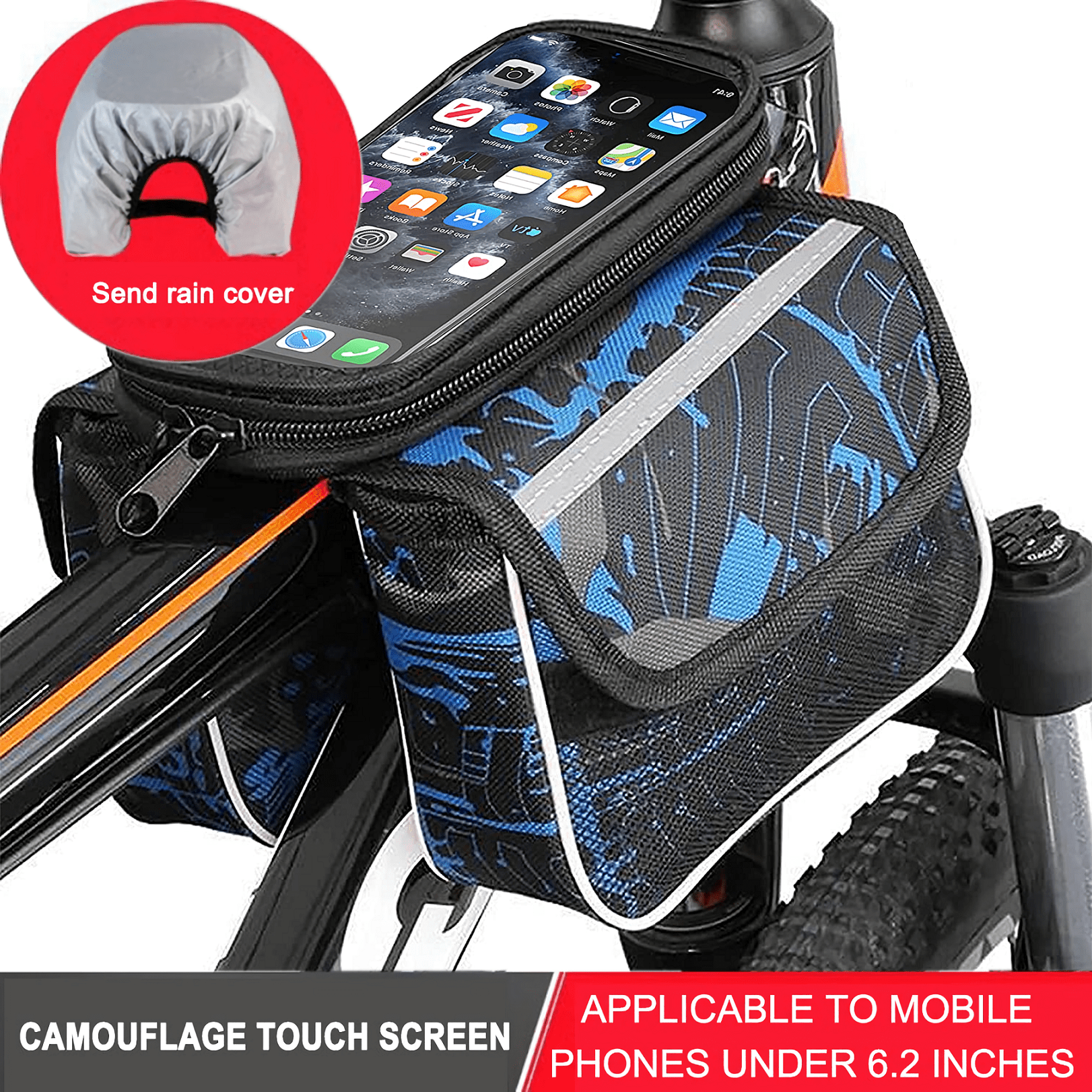 Yapicoco Bicycle Front Pannier Frame Bag, Fitting Under 6.2 Bike Phone ...