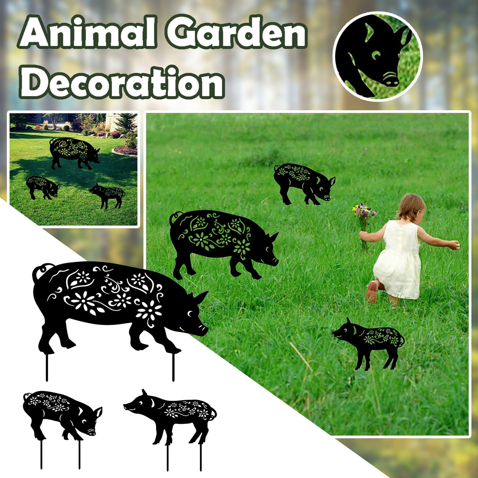 Yard Black Inserts Inserts Animal Garden Pig Acrylic Art Hollow Patio ...