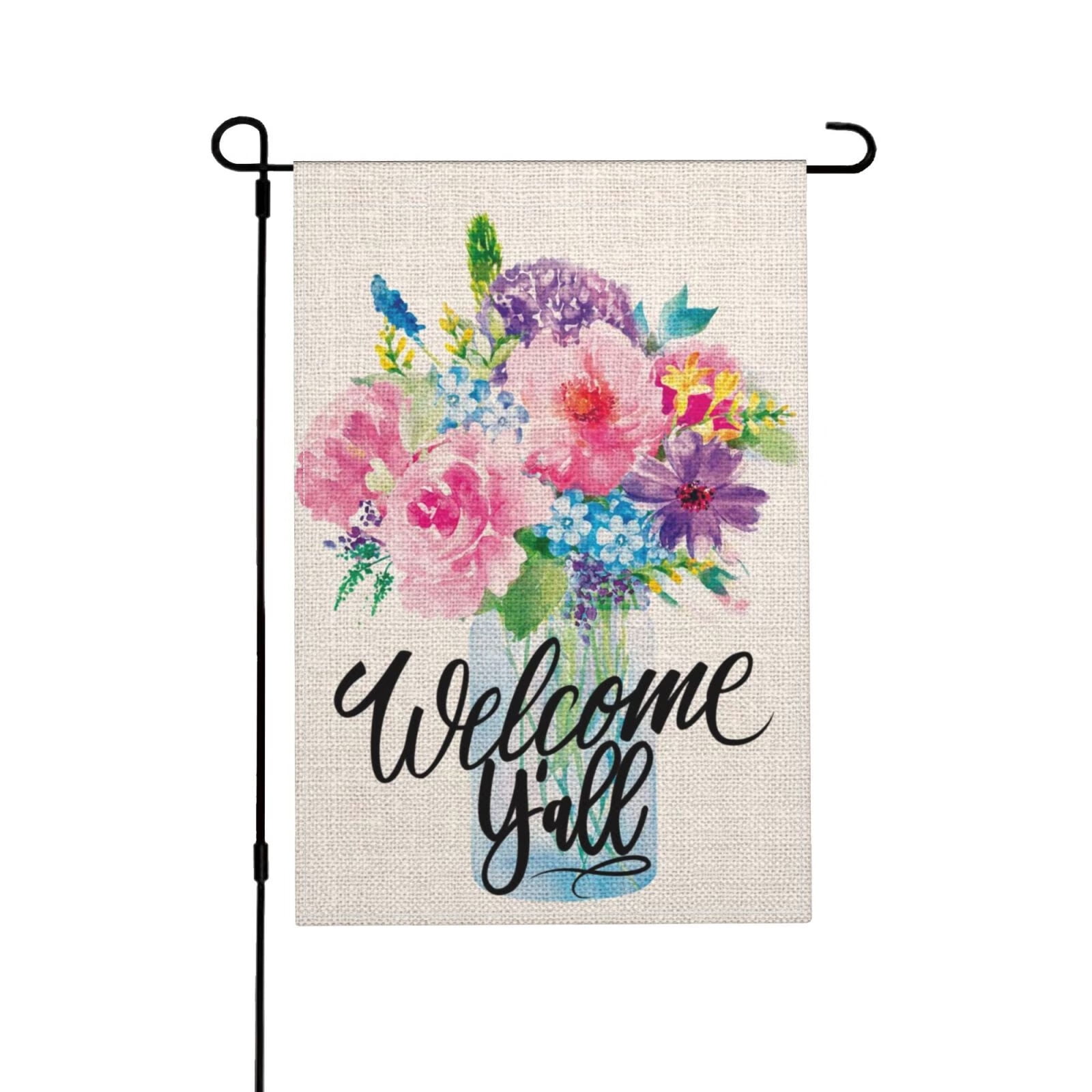 Yard Burlap Garden Flag Double Sided,Mason Jars Flowers Spring and ...