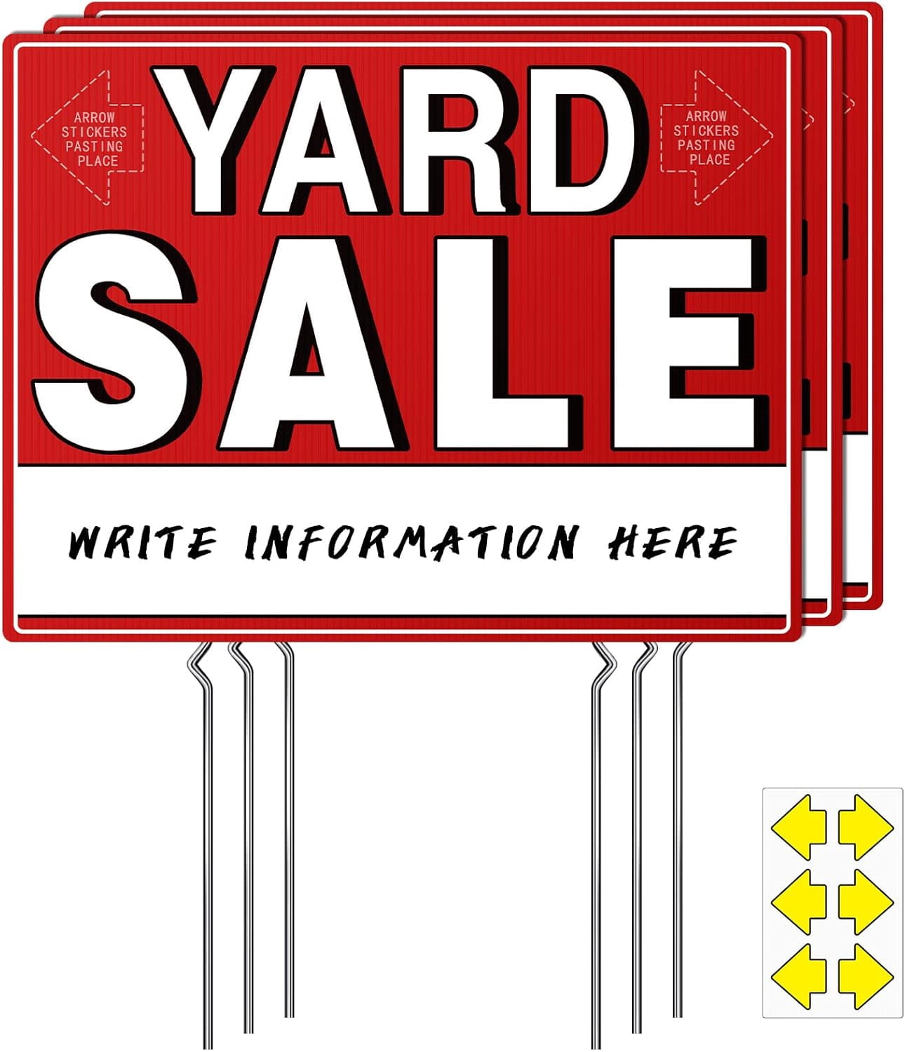 Yard Sale Signs, 3 Pcs Garage Signs with Metal Stakes, 17" x 13 ...