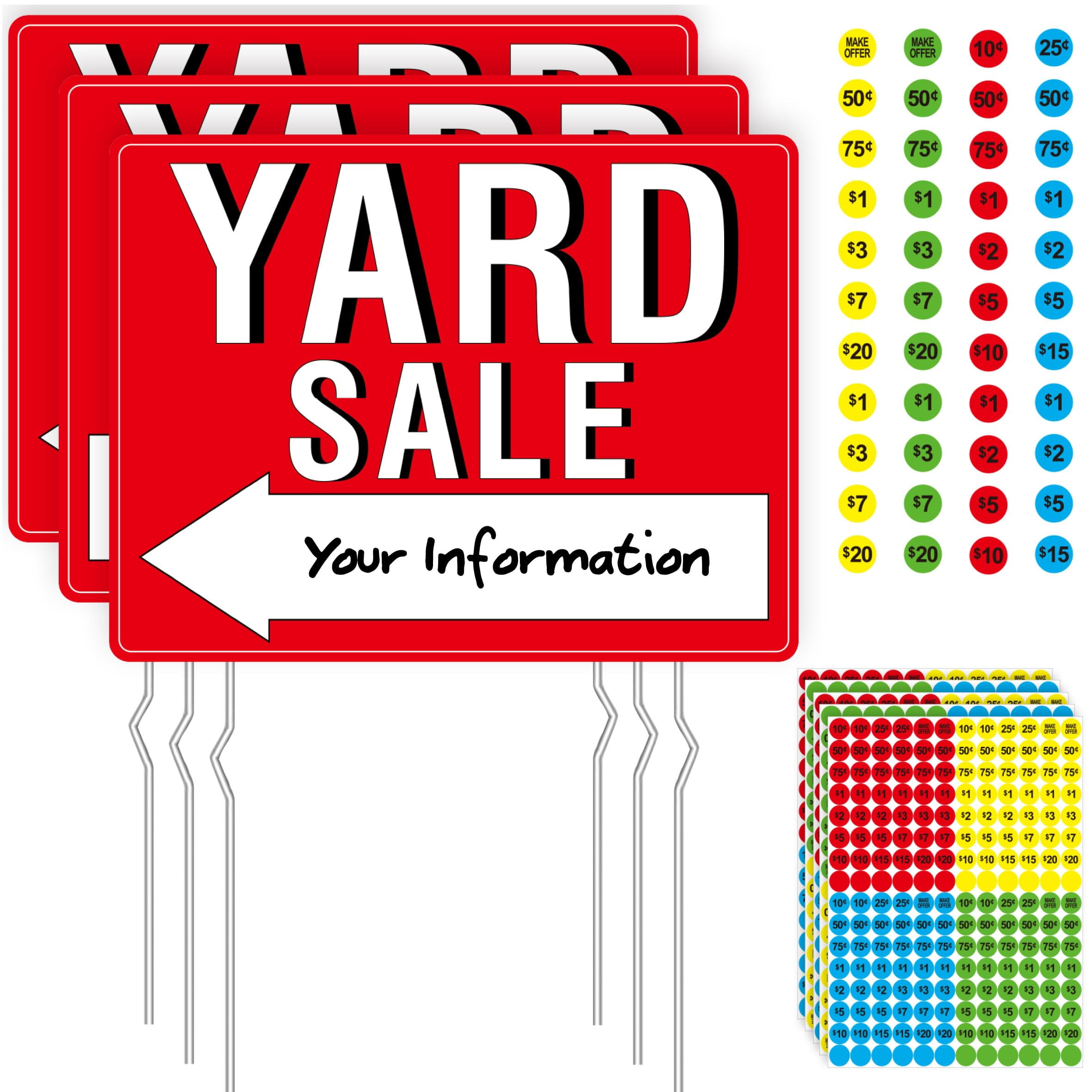 Yard Sign, 3PCS HMF23 Double Sided Yard Signs with 6 Metal Stakes & 960 ...