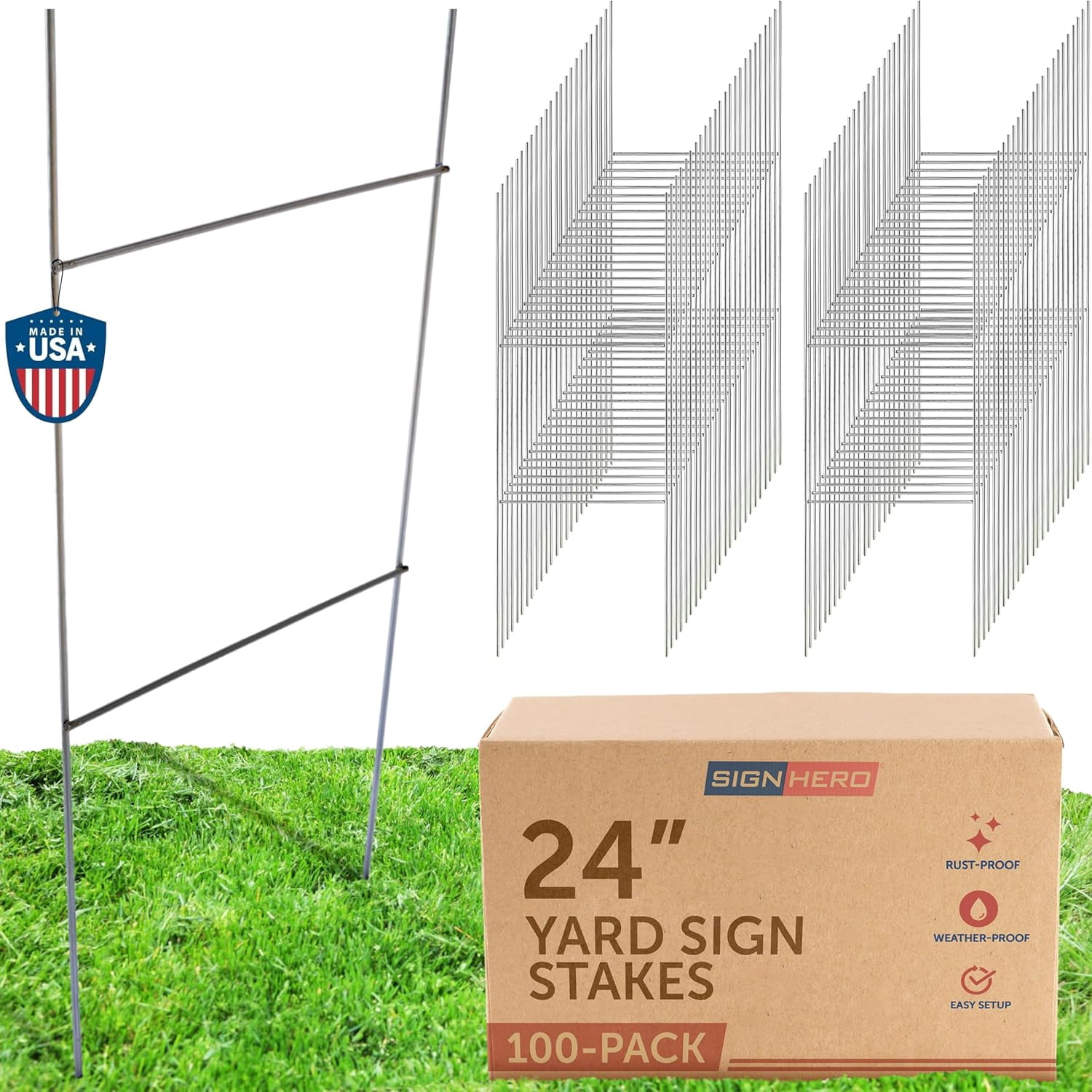 Yard Sign Stakes – Professional, Weatherproof, USA-Made – 24” Tall H ...