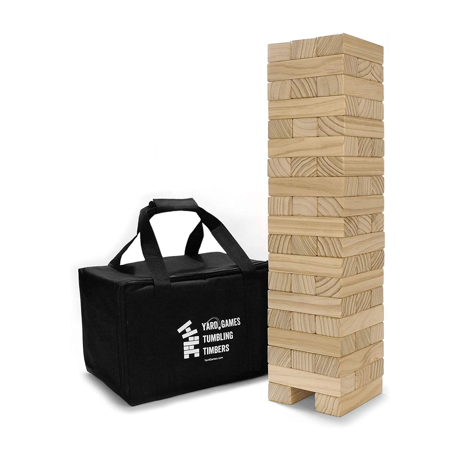 YardGames Large Tumbling Timbers Wood Stacking Game with 56 Premium ...