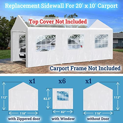 YardGrow 10'x20’ Carport Sidewall only Tent Replacement Kit Enclosed Panels with 2 Sidewalls and ...