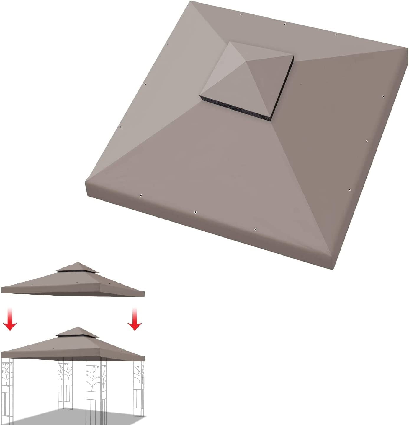YardGrow 10x10 FT Gazebo Replacement Canopy Top Cover 2-Tiered Upgraded ...