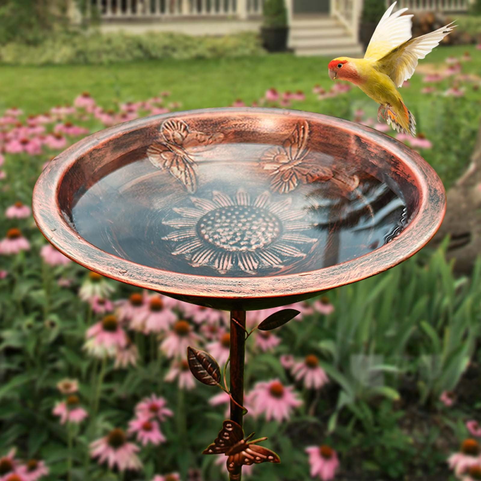 YardVibe 30In Metal Bird Bath for Outside-5 Pronged Base and Detachable ...