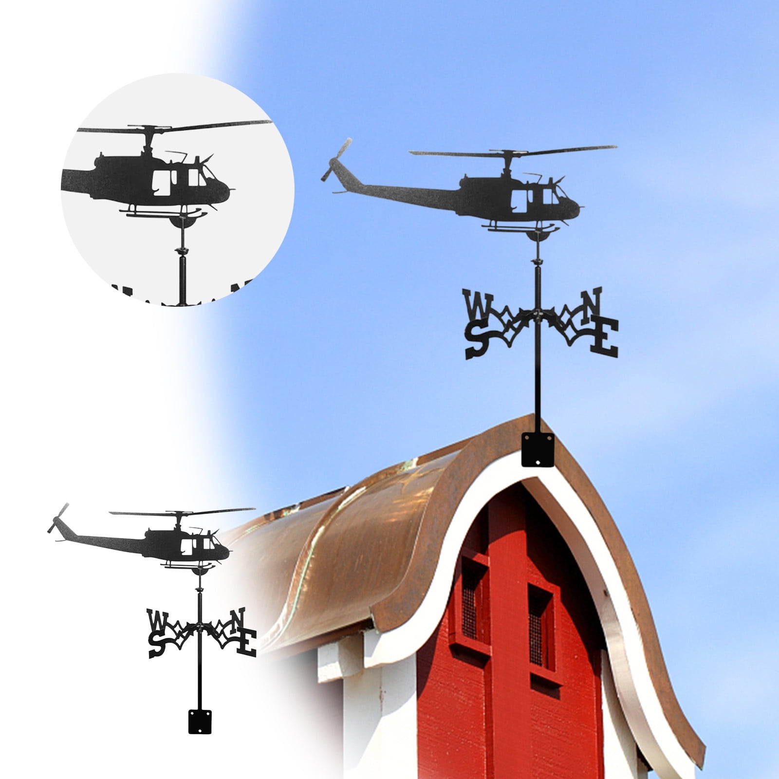 YardVibe 3D Helicopter Metal Weather Vane, Stainless Steel Black Animal ...