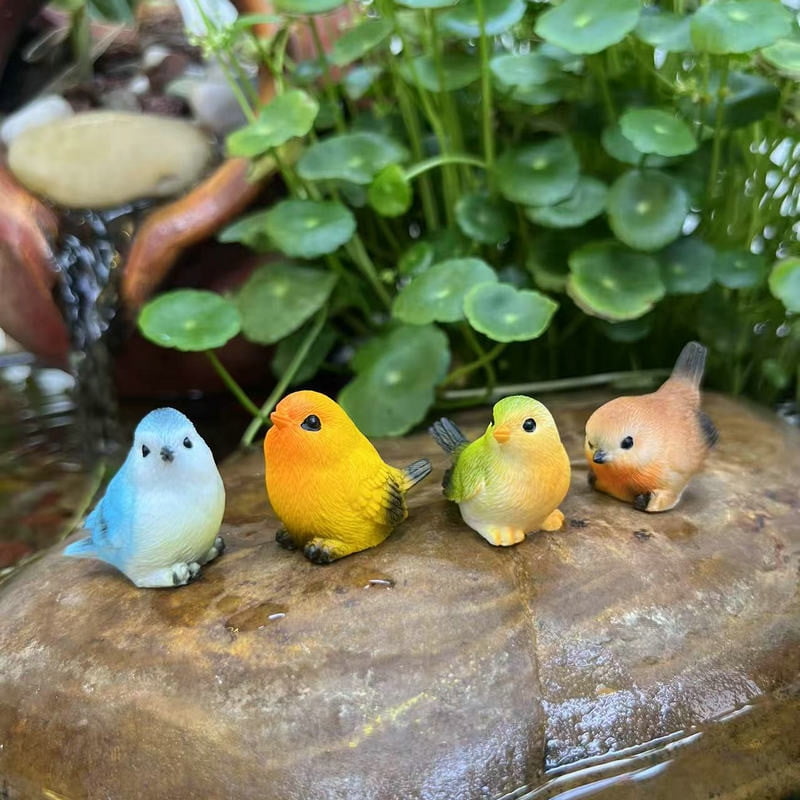 YardVibe 4 Pcs Miniature Bird Decorative Figurines Garden Statue Birds ...