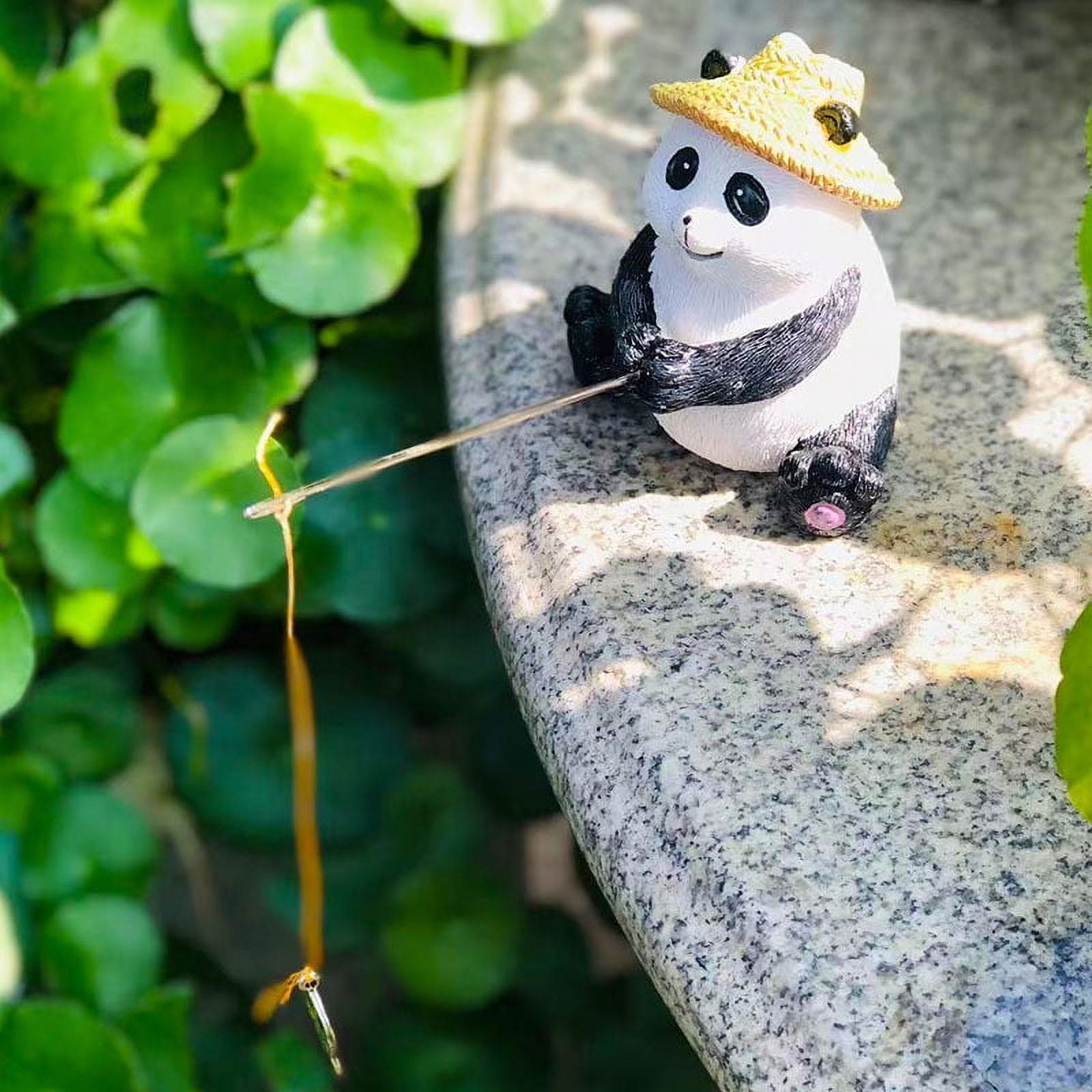 YardVibe Fishing Panda Figures, Cute Decorative Garden Figure Panda ...