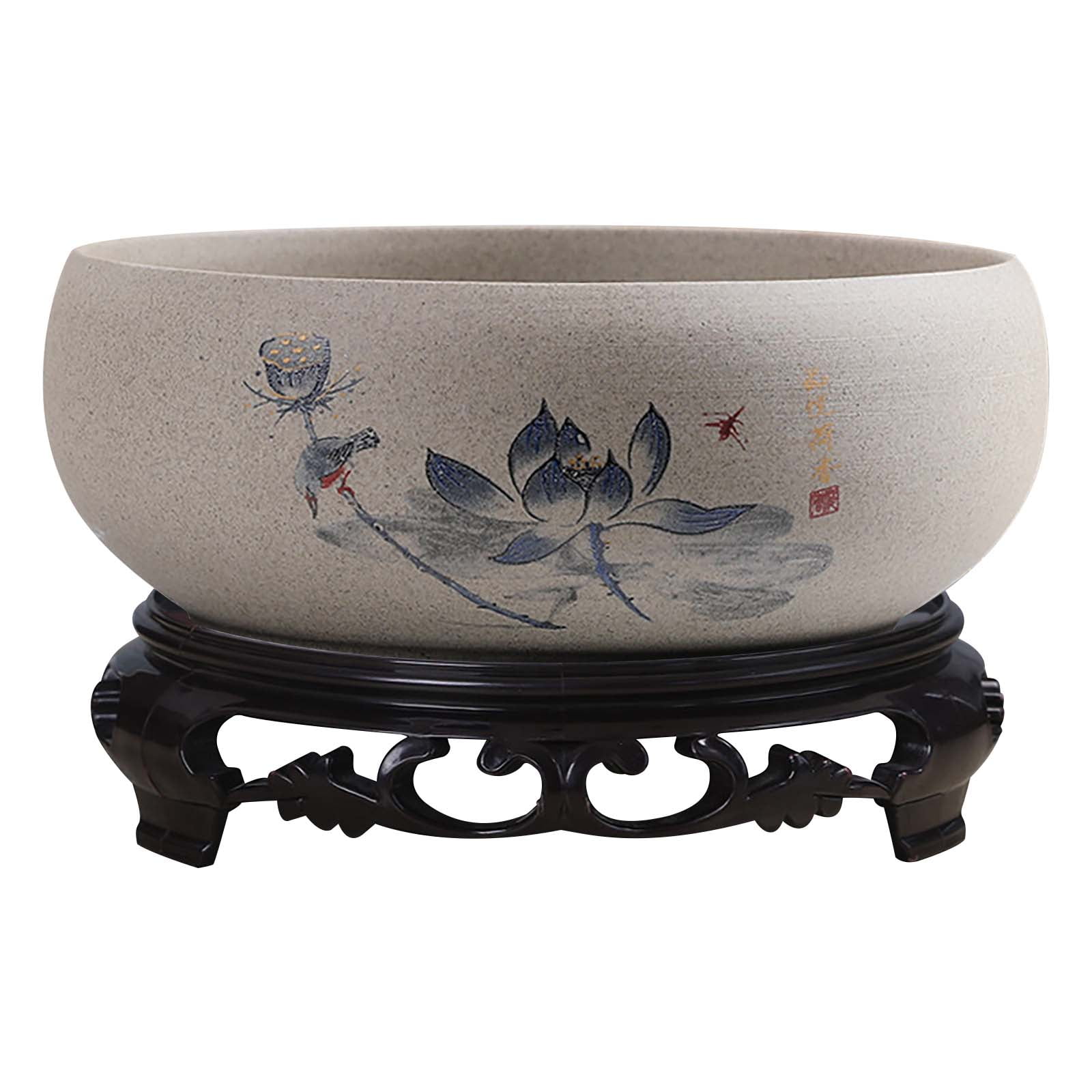 YardVibe Lotus Bowl Planter，Coarse Pottery Lotus Planter with Plastic ...