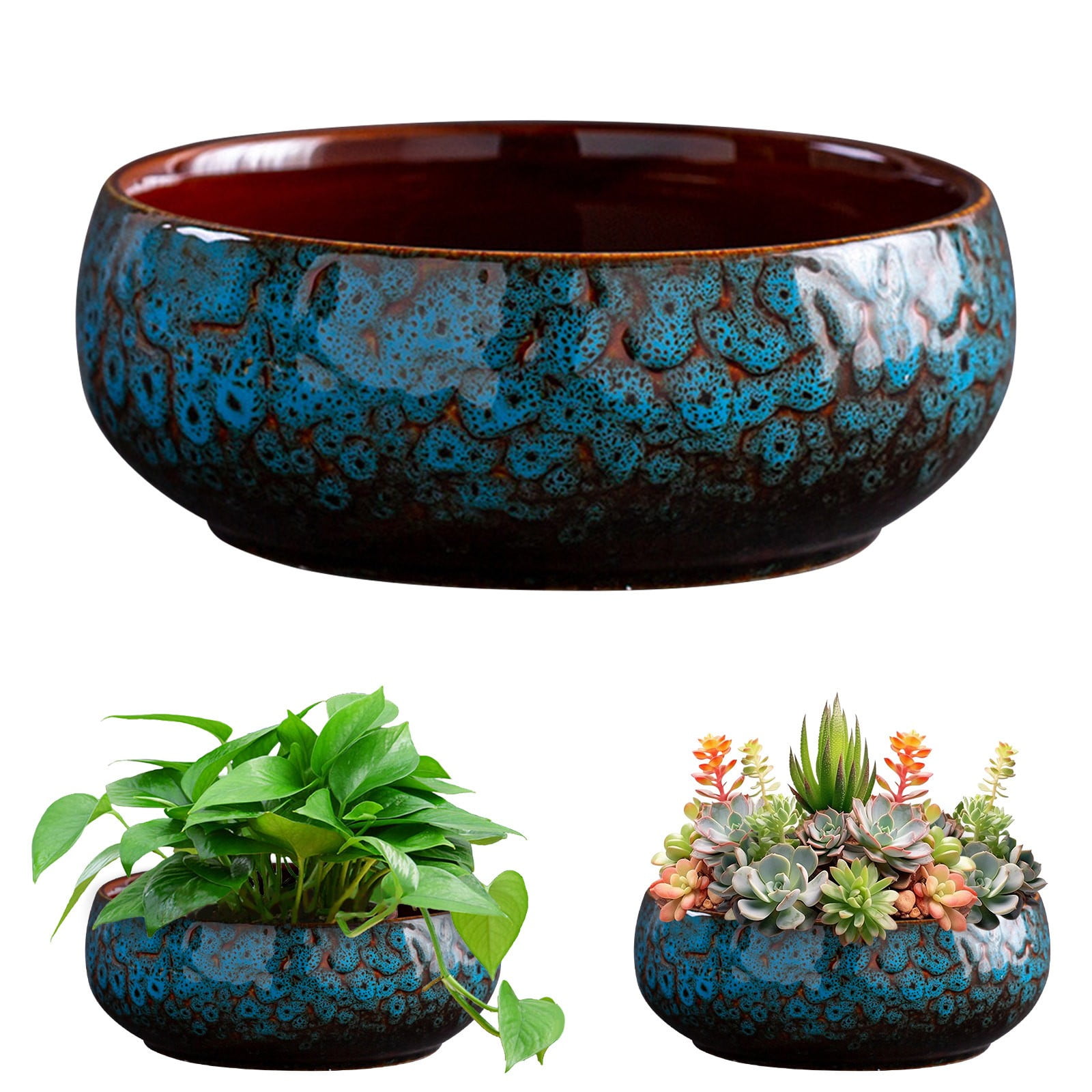 YardVibe Ceramic Lotus Bowl Planter, Round Bonsai Bowl, Succulent ...