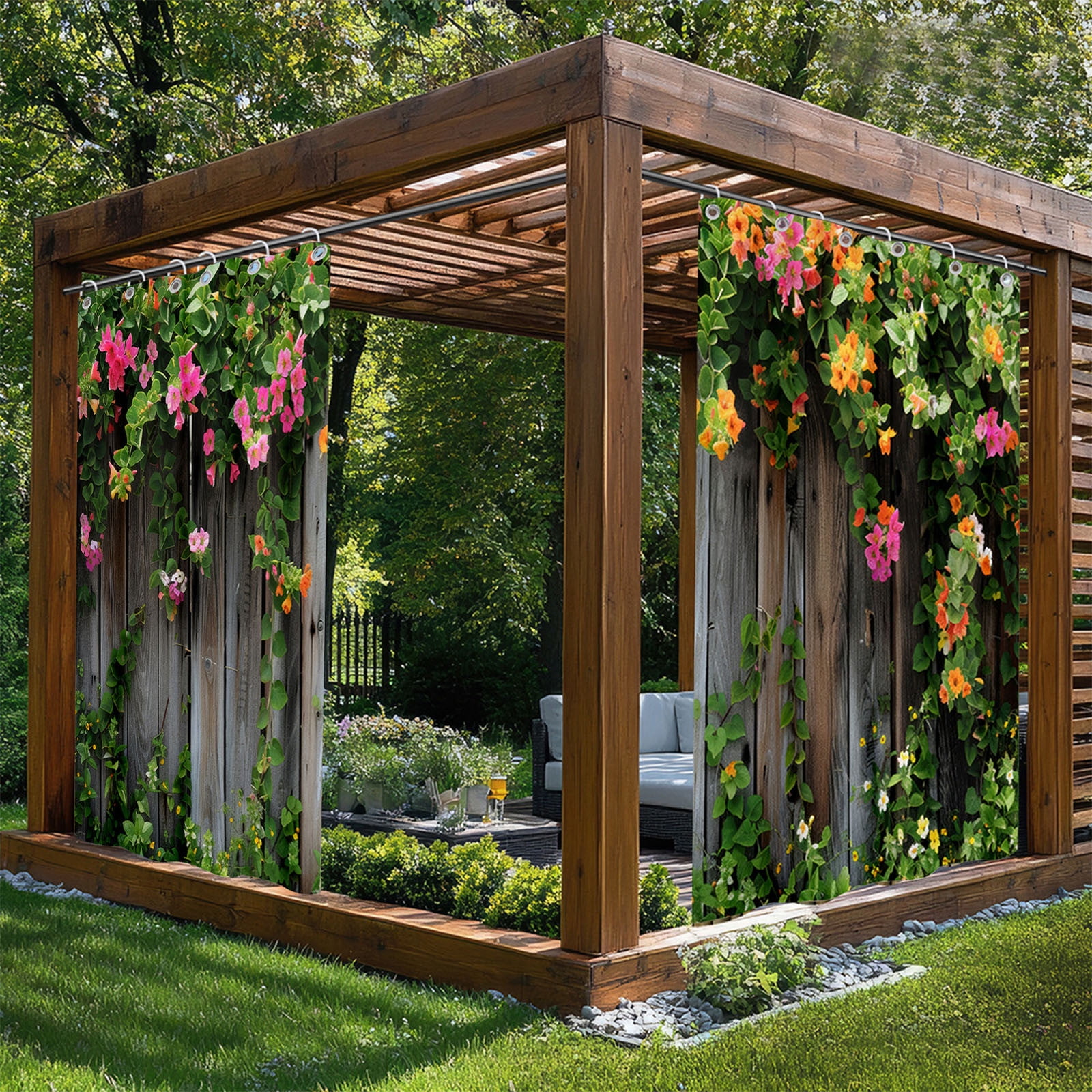 YardVibe Outdoor Curtains for Patio Waterproof, Summer Colorful Flowers ...