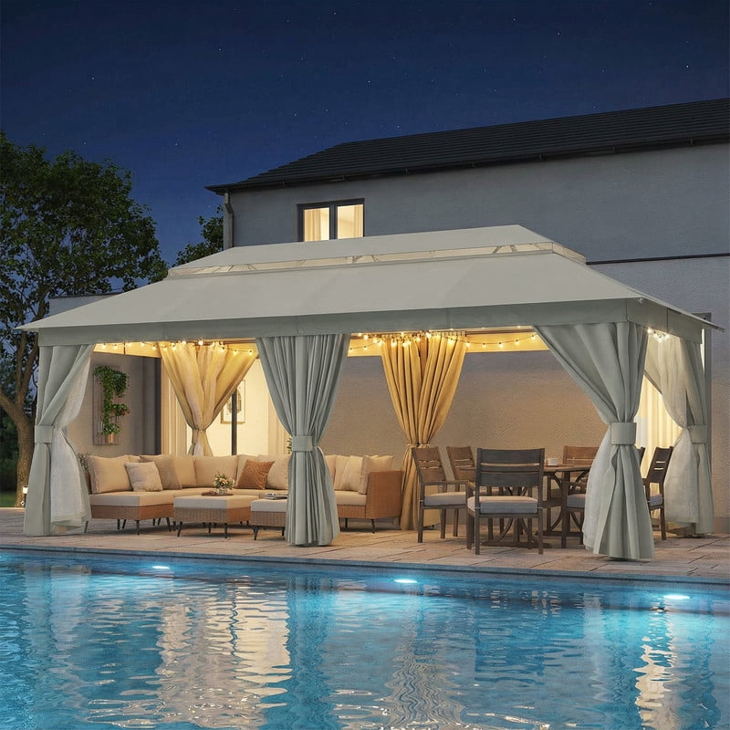Yardgrace 20'x10' Patio Gazebo, Outdoor Canopy Tent with Double Roofs ...