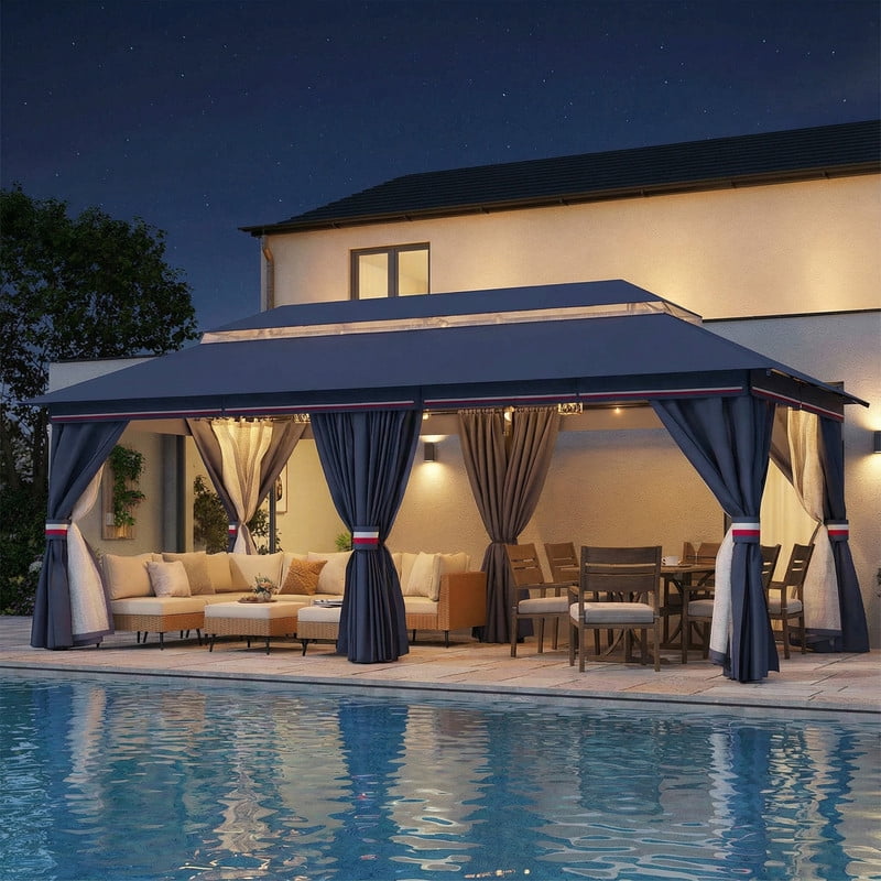 Yardgrace 20'x10' Patio Gazebo, Outdoor Canopy Tent with Double Roofs ...
